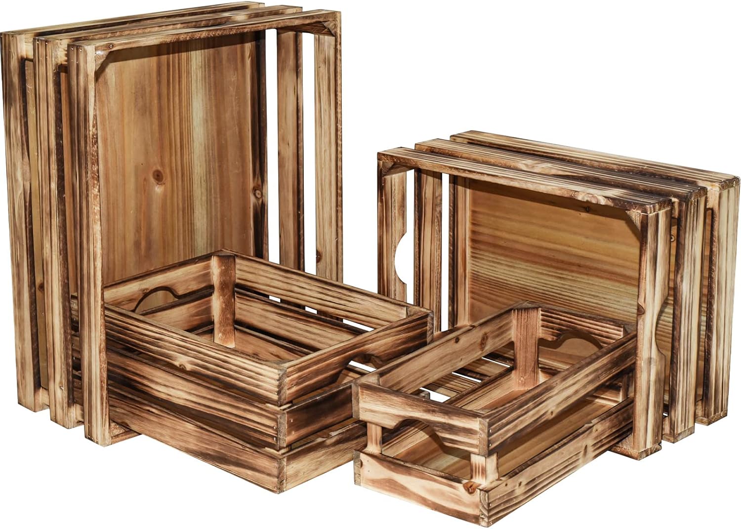 Amazon.com: JUMBO HUMBLE Large Torched Wood Storage Crates Decorative ...