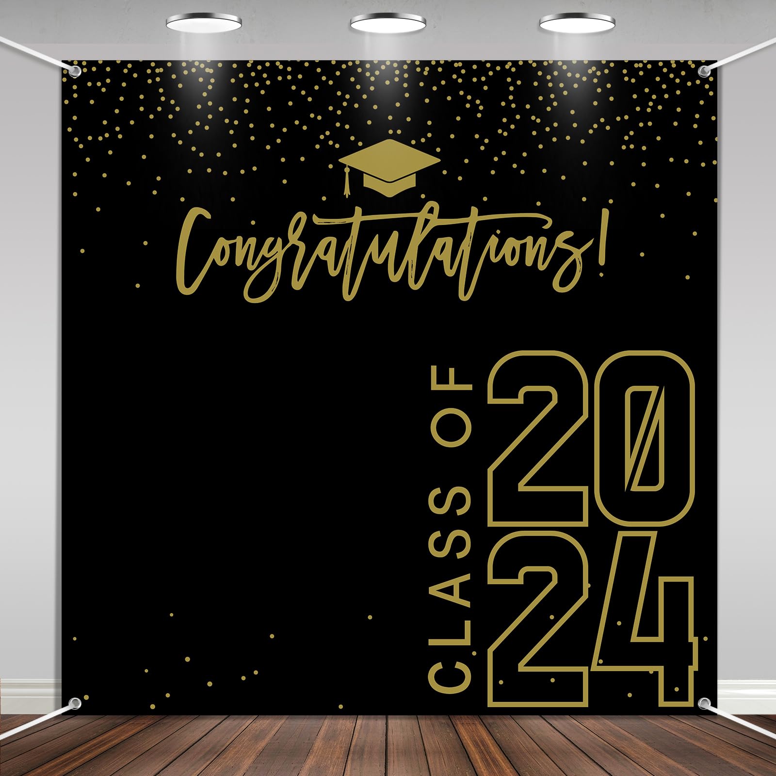 Class of 2024 Graduations Backdrop Black Gold Congrats Grad Party Photo ...