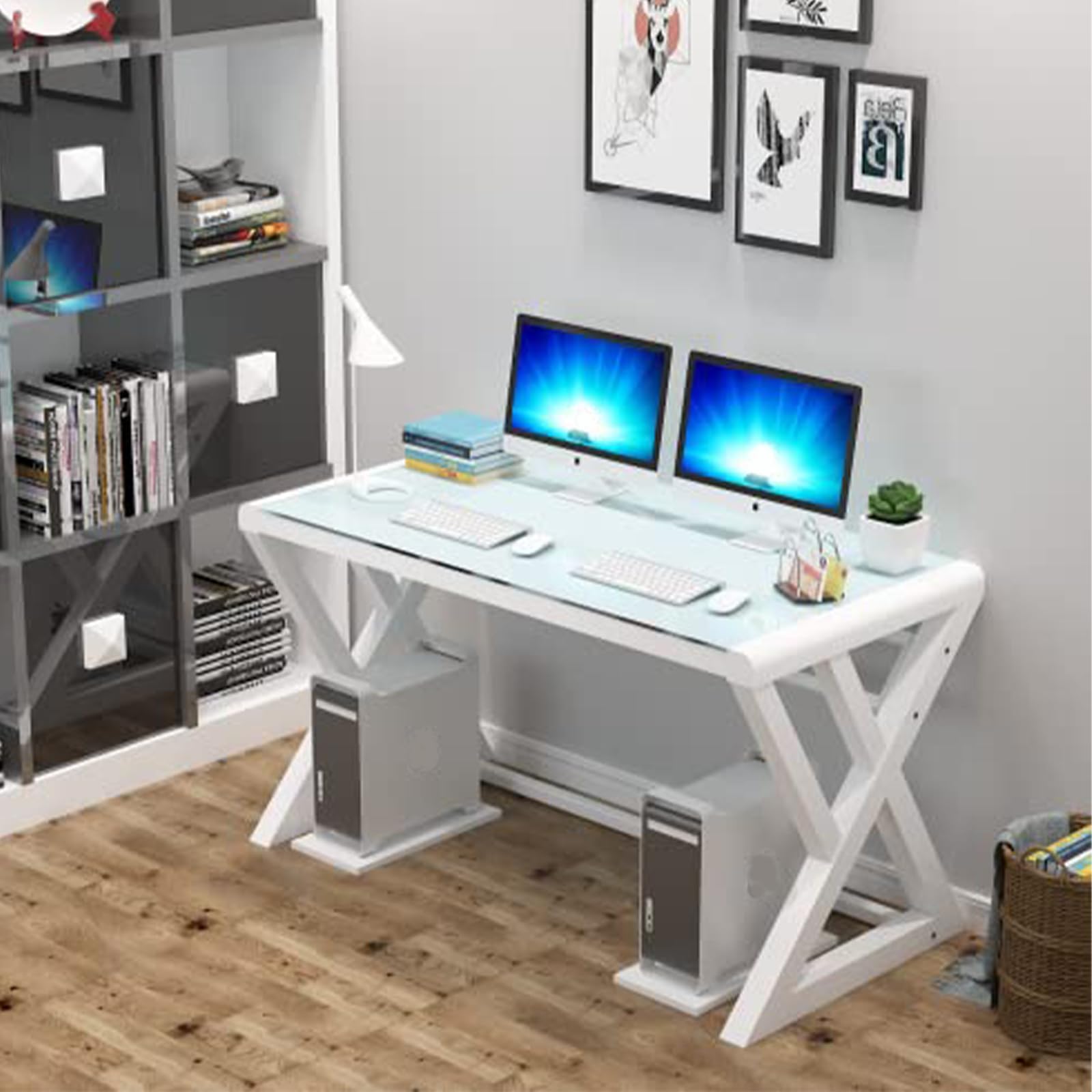 Amazon.com: King's Brand Metal and Glass Top Home Office Computer Desk ...