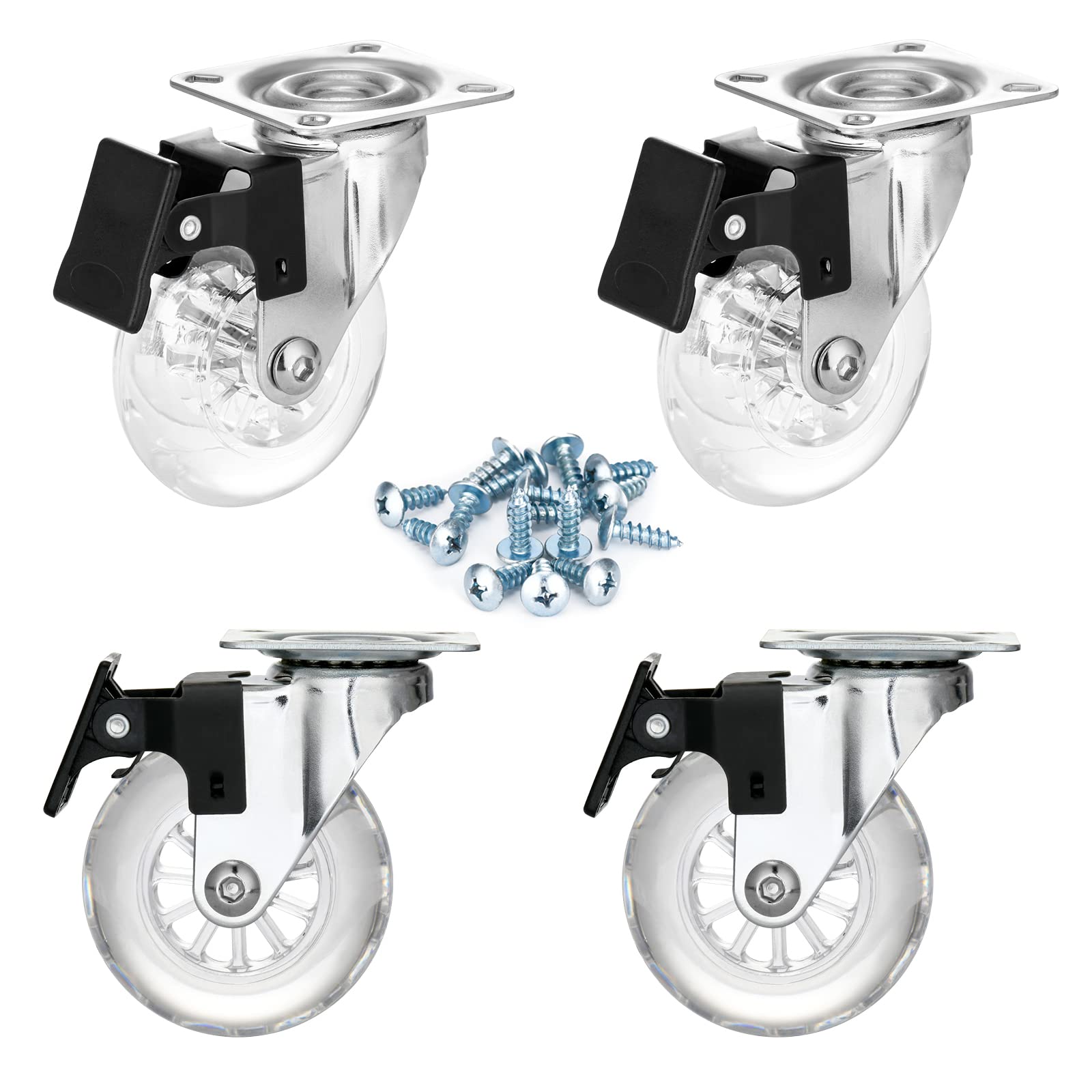 Clear Caster Wheels 3 Inch Casters Set of 4 Heavy Duty, Locking ...