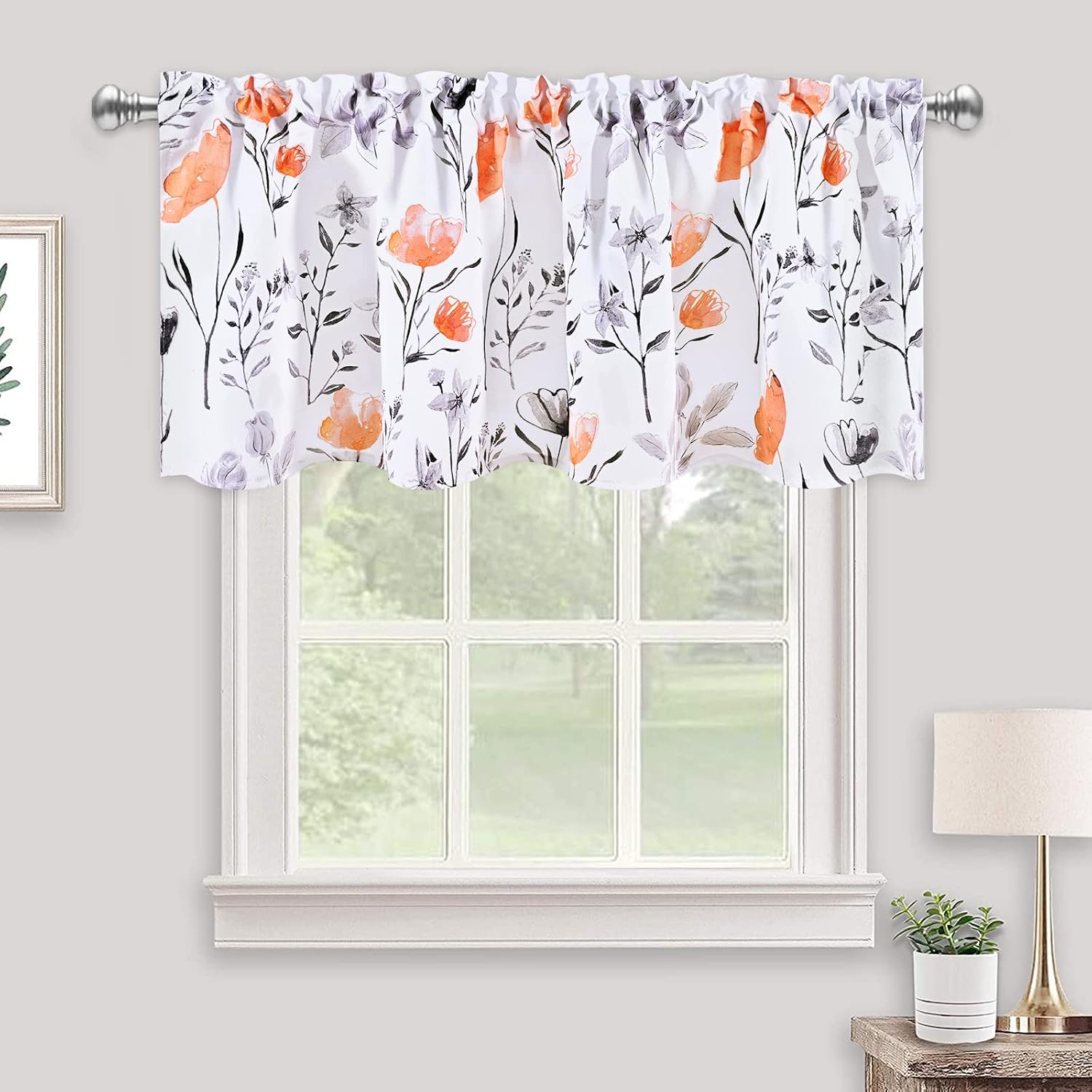 Amazon.com: Floral Kitchen Valance Curtains Watercolor Flower Leaves ...