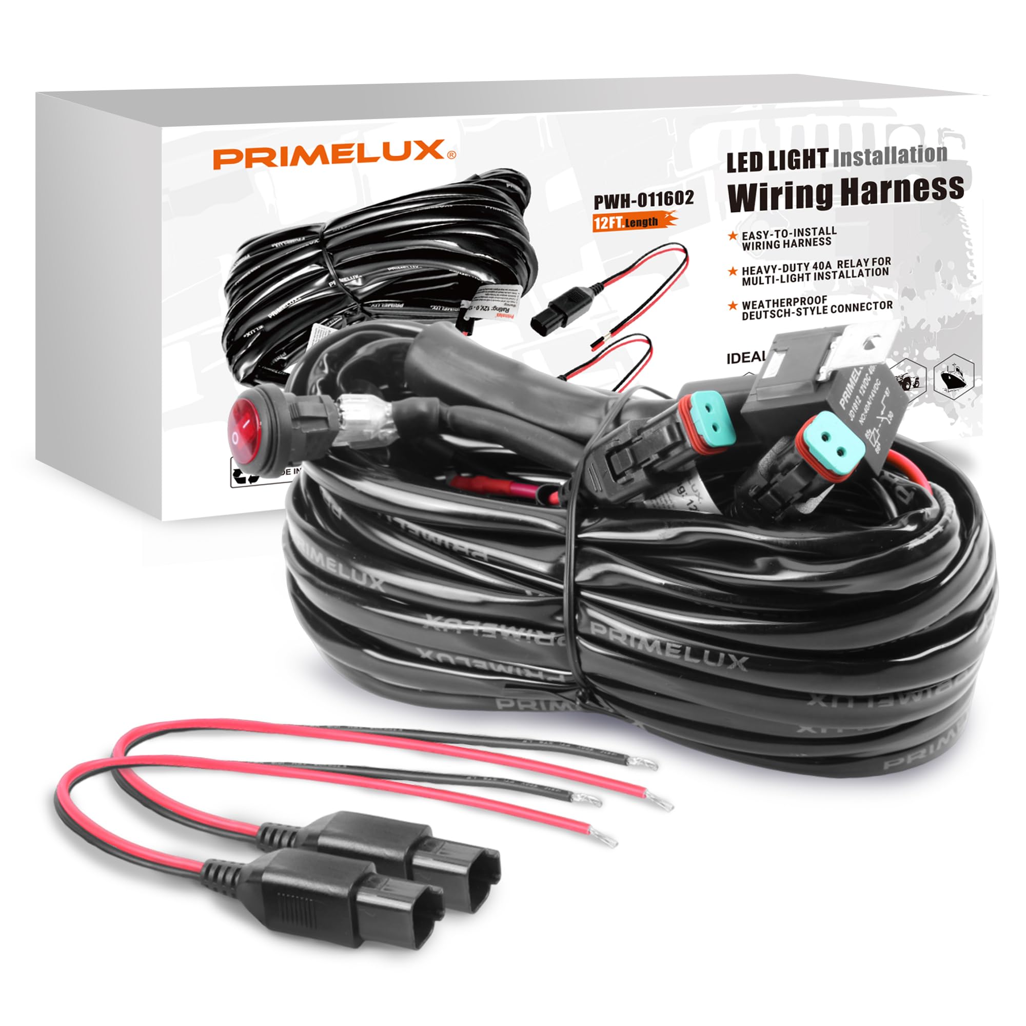 Snapklik.com : Lux 2 Lead 12ft 16 AWG 40A Relay Wiring Harness Kit For ...