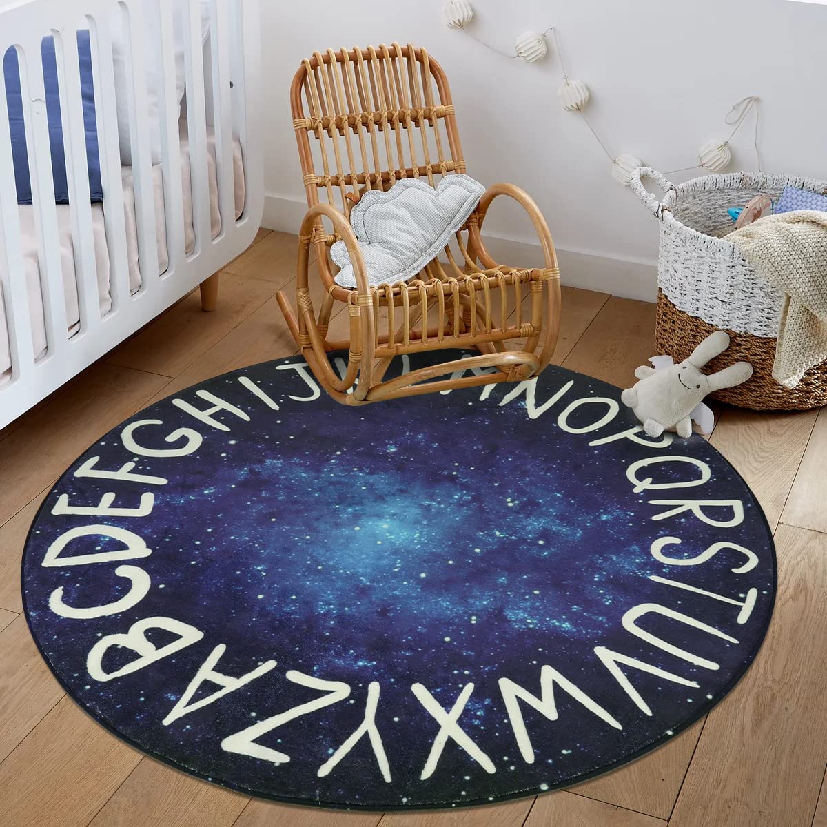 LIVEBOX 4 ft Space Round ABC Rug for Bedoom, Galaxy Stars Nursery Rug ...