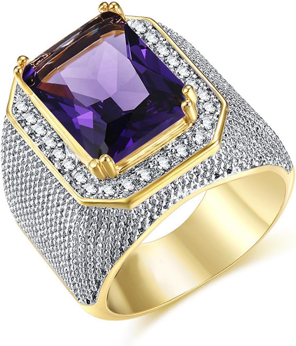 VUIFONGS ICED OUT Big purple gemstone Rings for Men Hip Hop Square ring ...