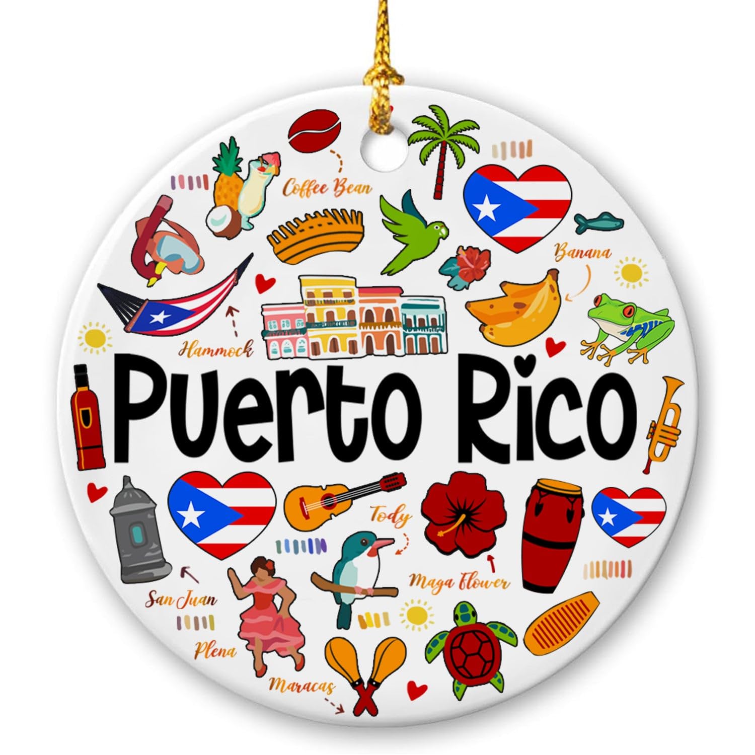 Amazon.com: Lotacy Puerto Rico Symbols Colorful Christmas Ornament ...