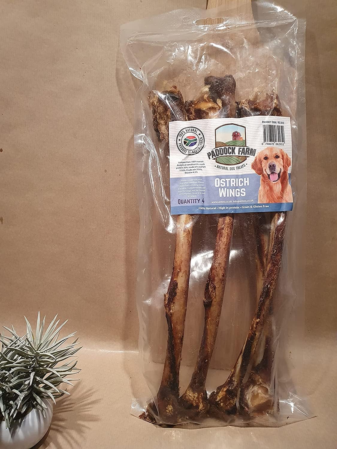 Ostrich Bones For Dogs (4-in-1) 100% Natural Large Dried Dog Treats ...