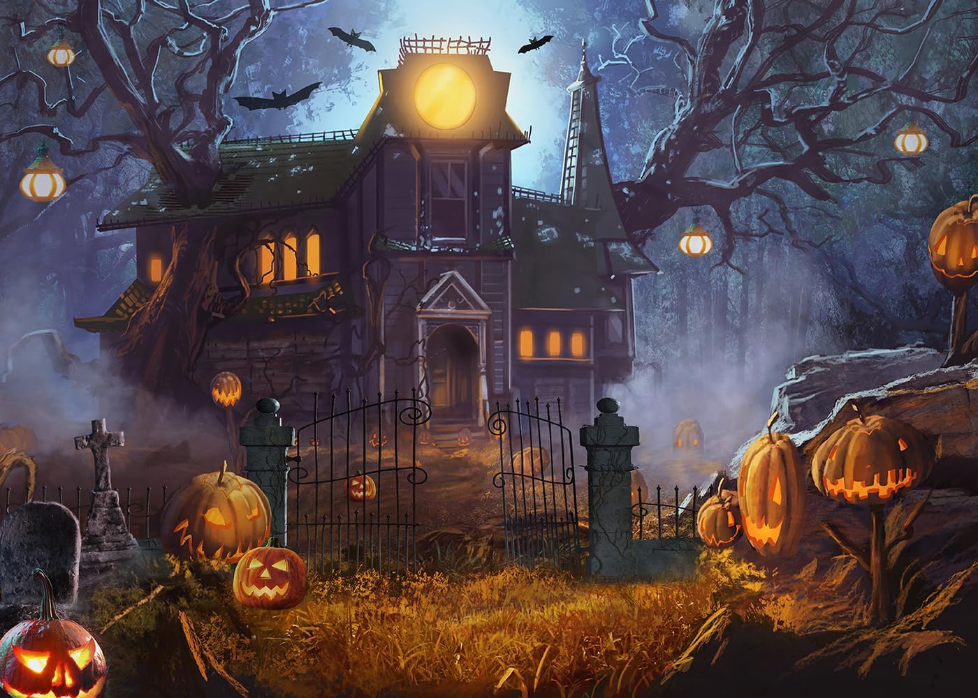 Amazon.com : 7x5ft Halloween Photography Backdrop Full Moon Scary Night ...