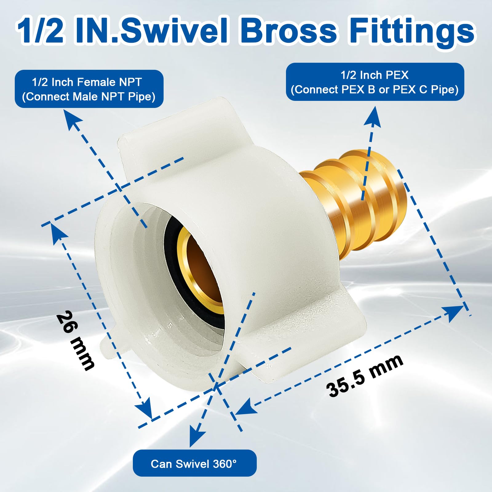Snapklik.com : 6Pcs PEX Swivel Adapter, 1/2" Inch X 1/2" PEX Female NPT ...