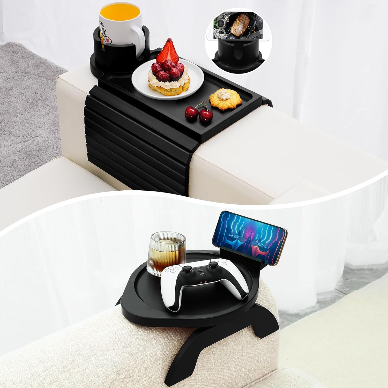 Amazon.com: Couch Cup Holder Tray - 3 in 1 Sofa Arm Tray with 360 ...