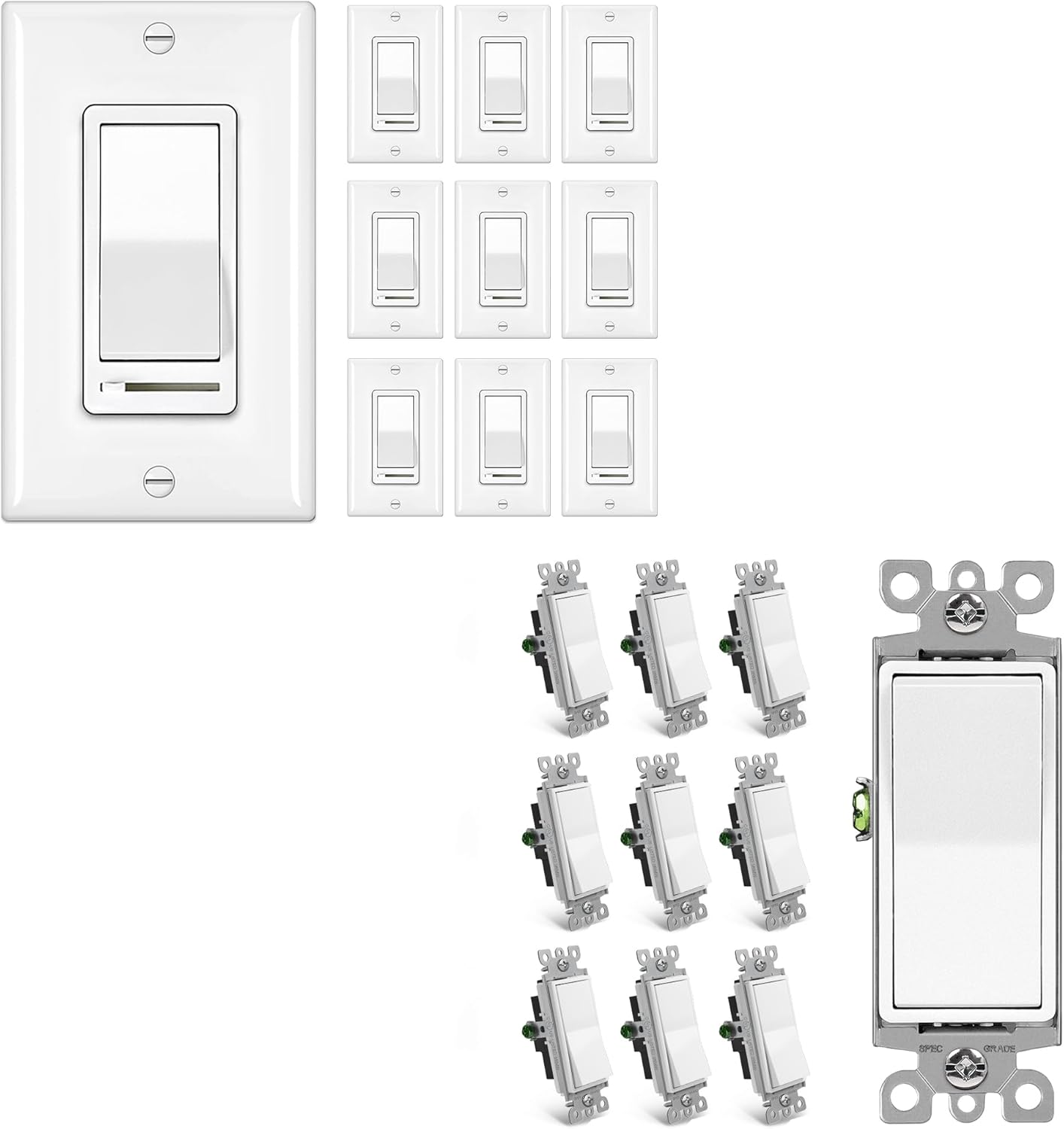 BESTTEN 10 Pack Dimmer Light Switch, Single-Pole or 3-Way Dimmer ...