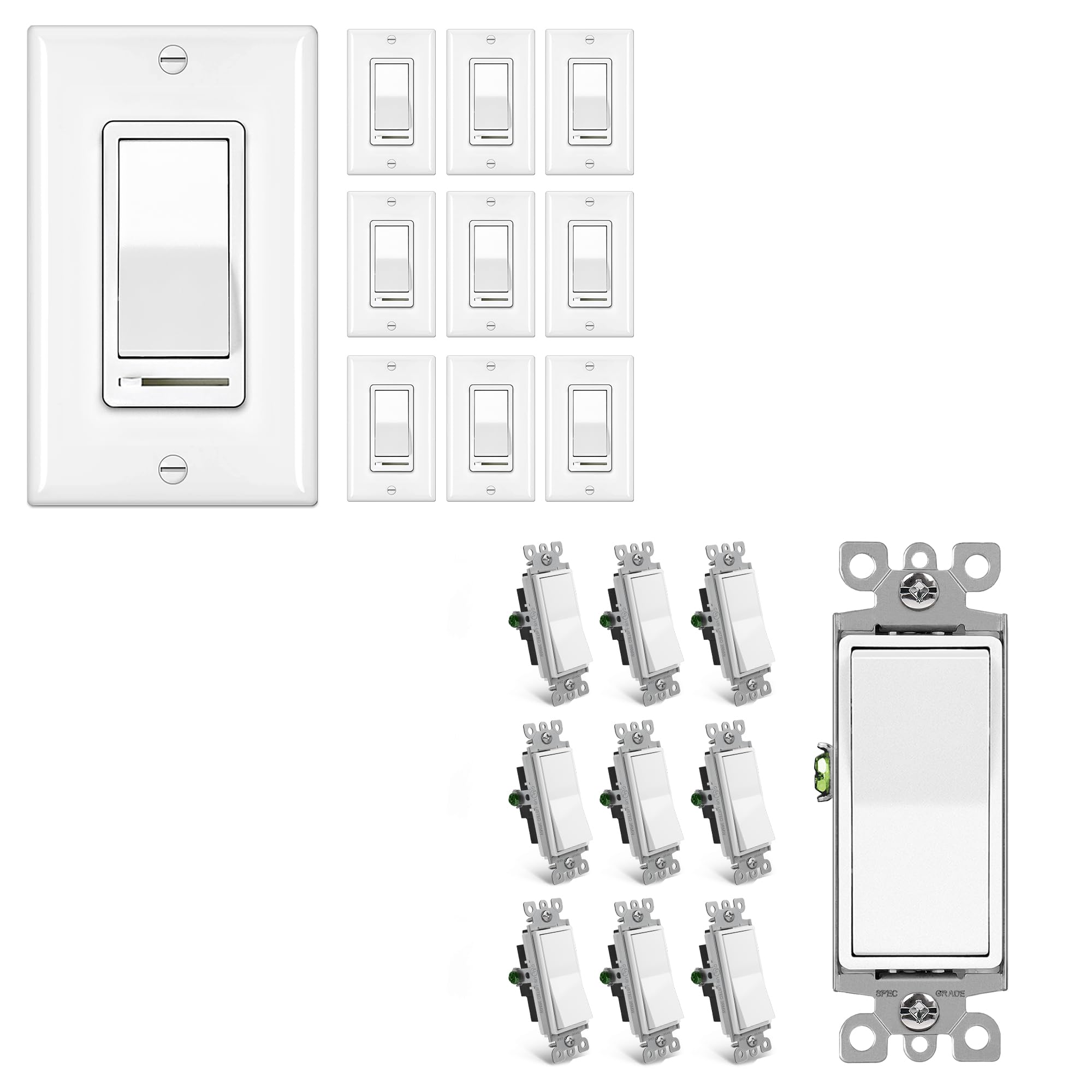 BESTTEN 10 Pack Dimmer Light Switch, Single-Pole or 3-Way Dimmer ...