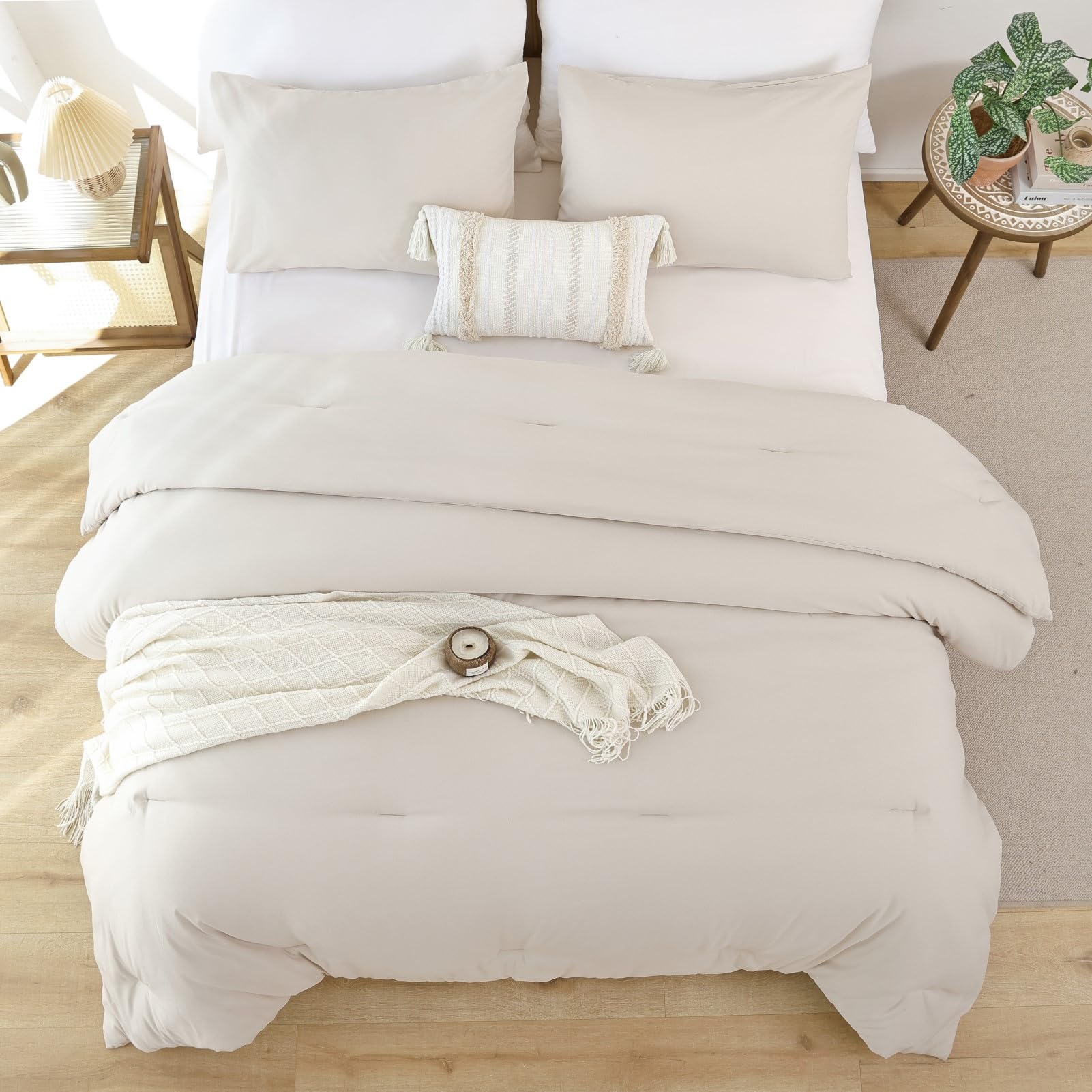 ROSGONIA Cream Comforter Set California King, 3pcs (1 Cream Cal King ...