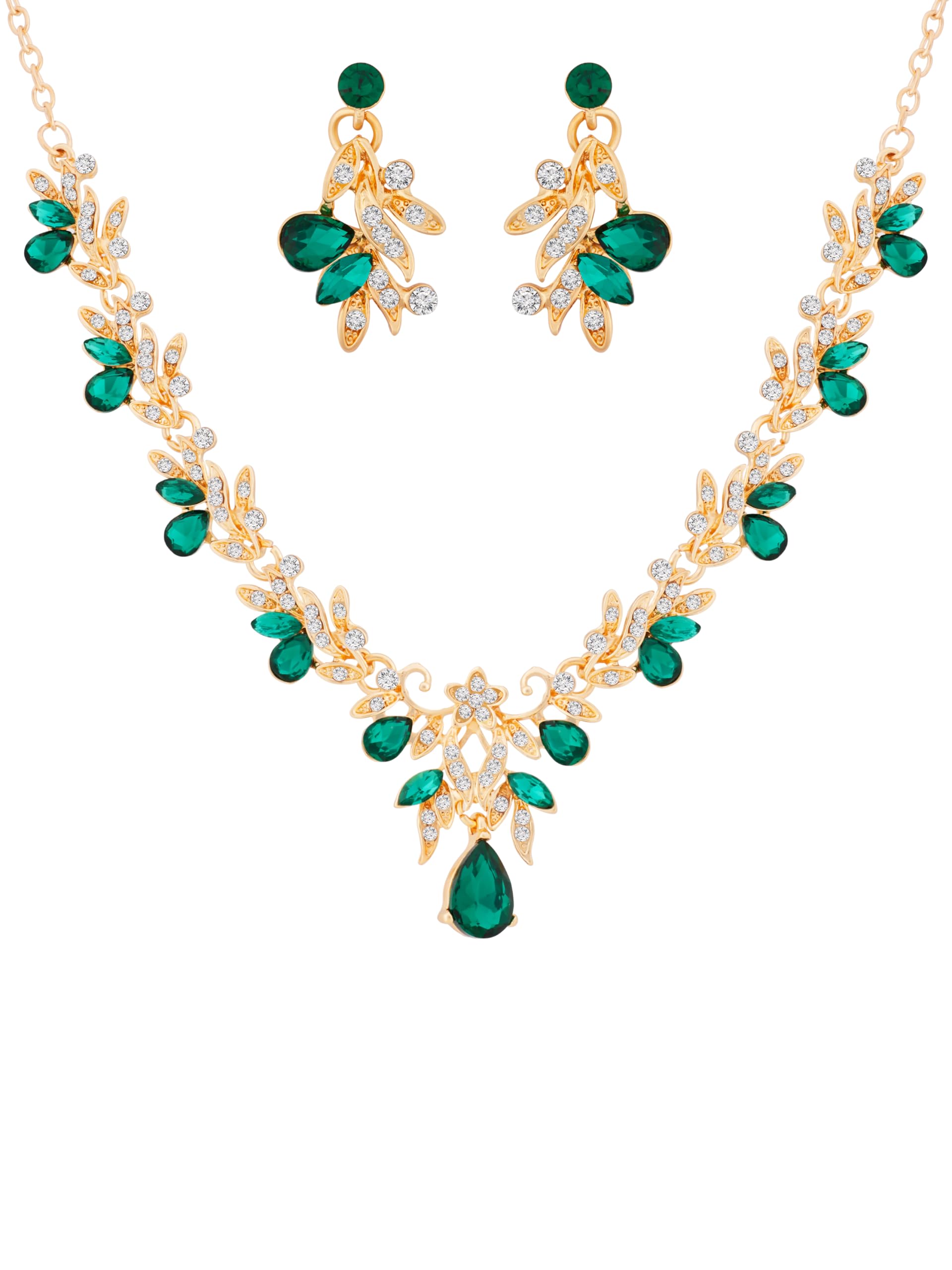 Amazon.com: Sacina Green Bridesmaid Jewelry Set, Leaf Rhinestone ...