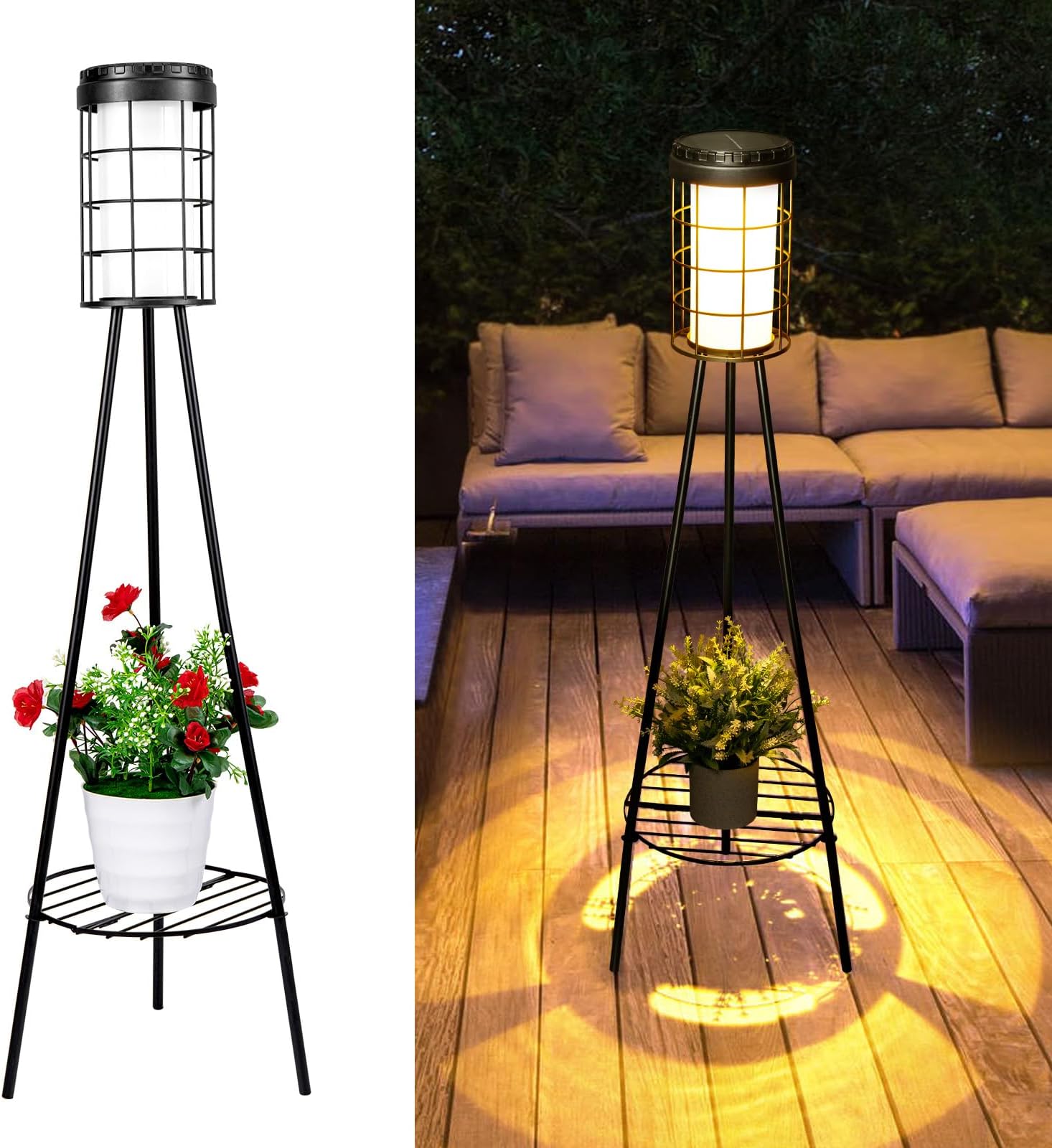 Amazon.com: Nanbone Solar Floor Lamp Outdoor with 2 Plant Stands ...