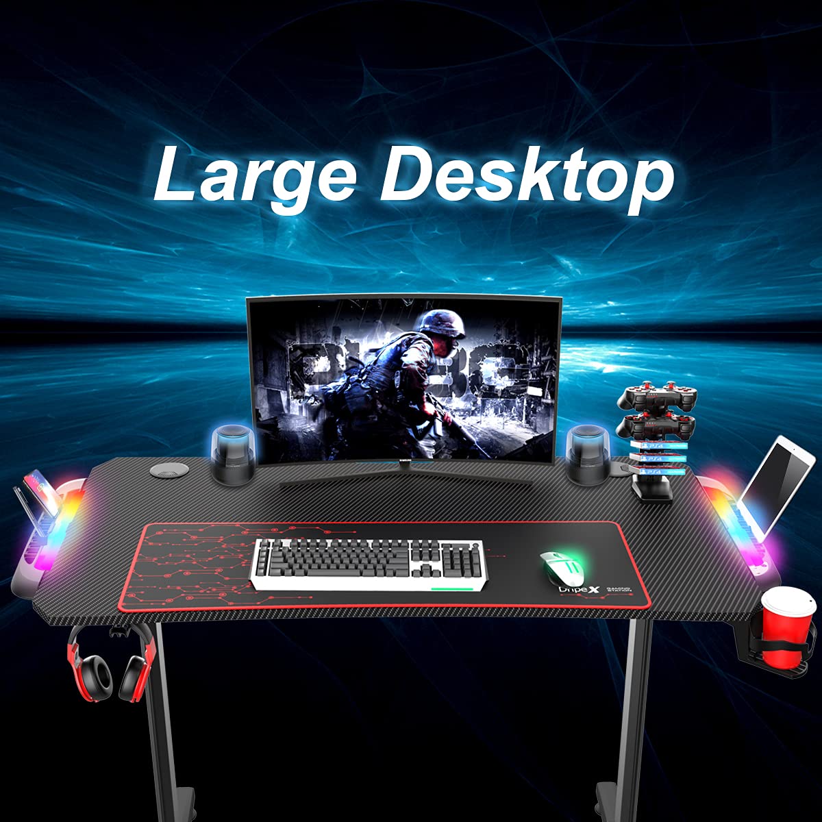 Gaming Desk with LED Lights-...B096K6KZT3 | Encarguelo.com
