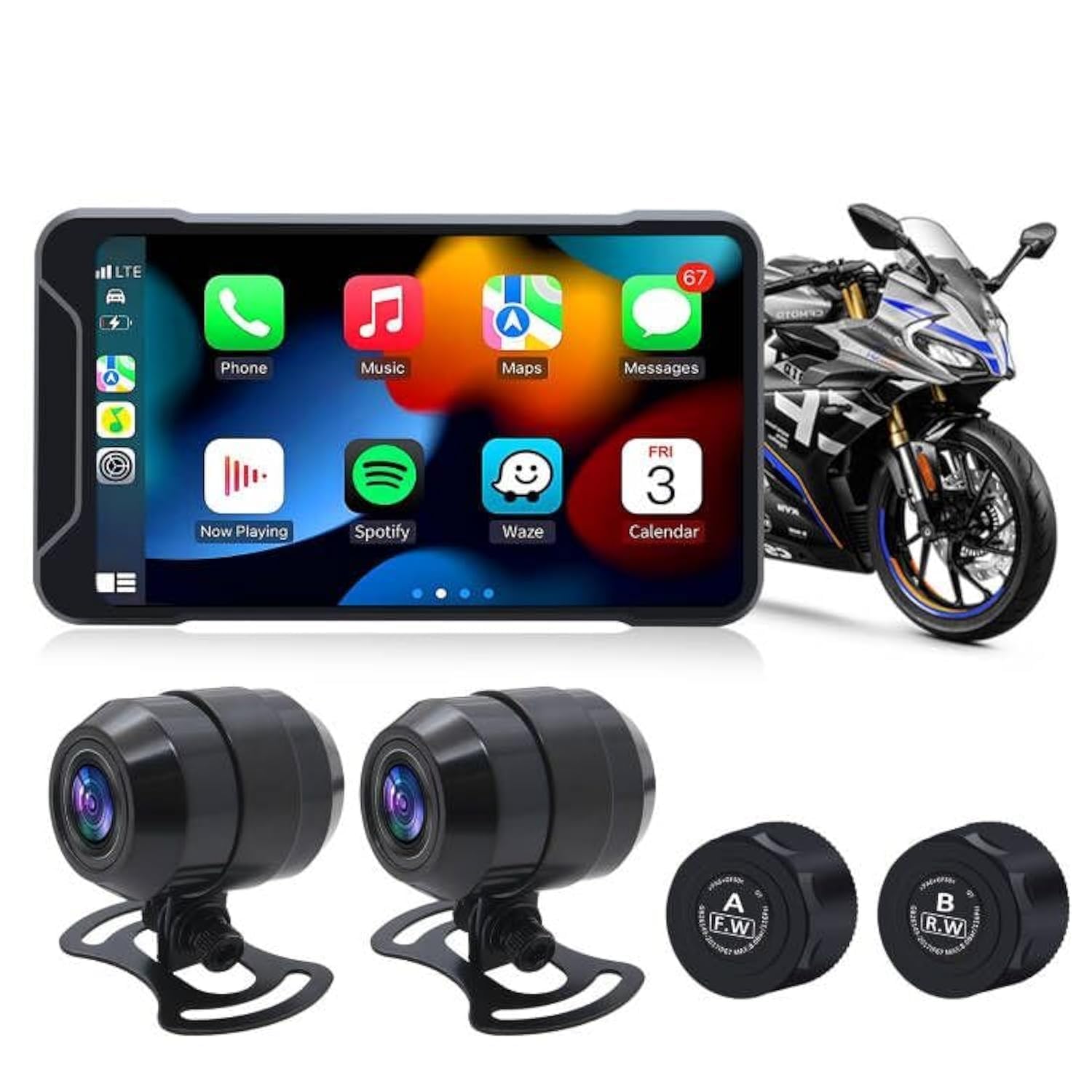 Amazon.com: Geloo Motorcycle Dash Camera Support Wireless Apple Carplay ...