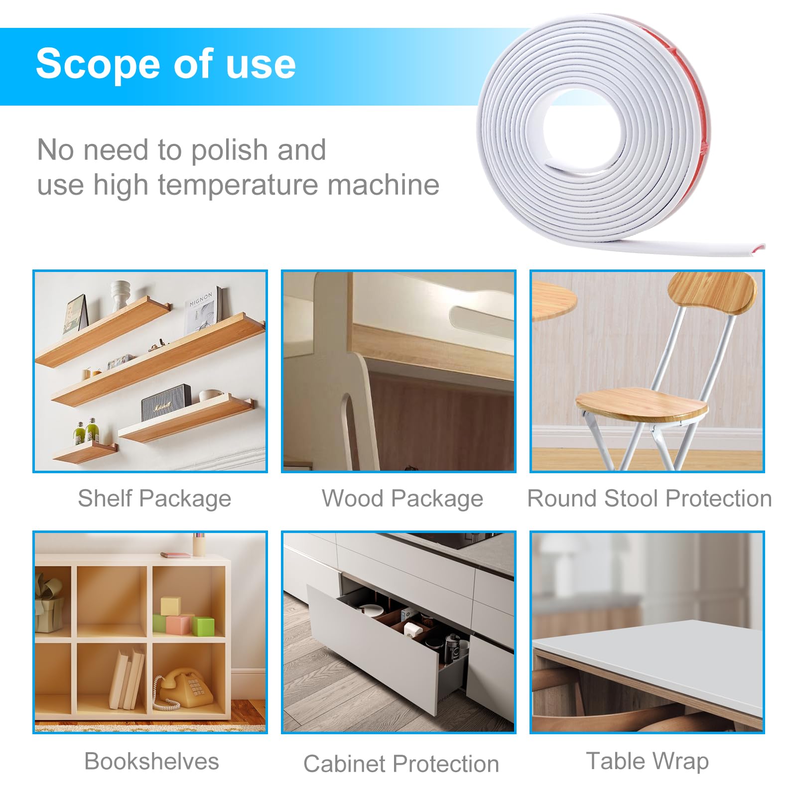 White Molding Wood Edge Counter PENCK Countertop Edge Trim 1.1'' X