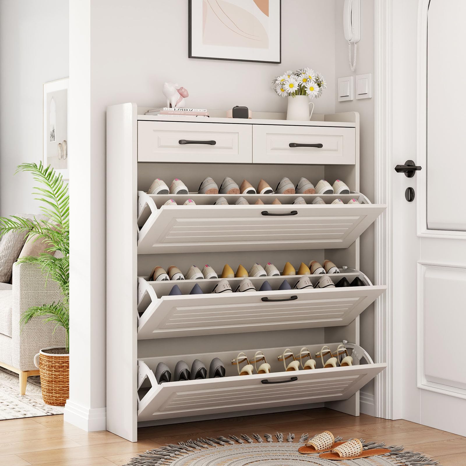 Amazon.com: LUCKHAO Shoe Cabinet for Entryway,White Shoe Storage ...