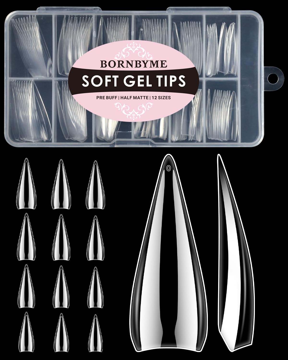 Amazon.com: Half Long Stiletto Nail Tips, BORNBYME 120 PCS Pre Trimmed ...