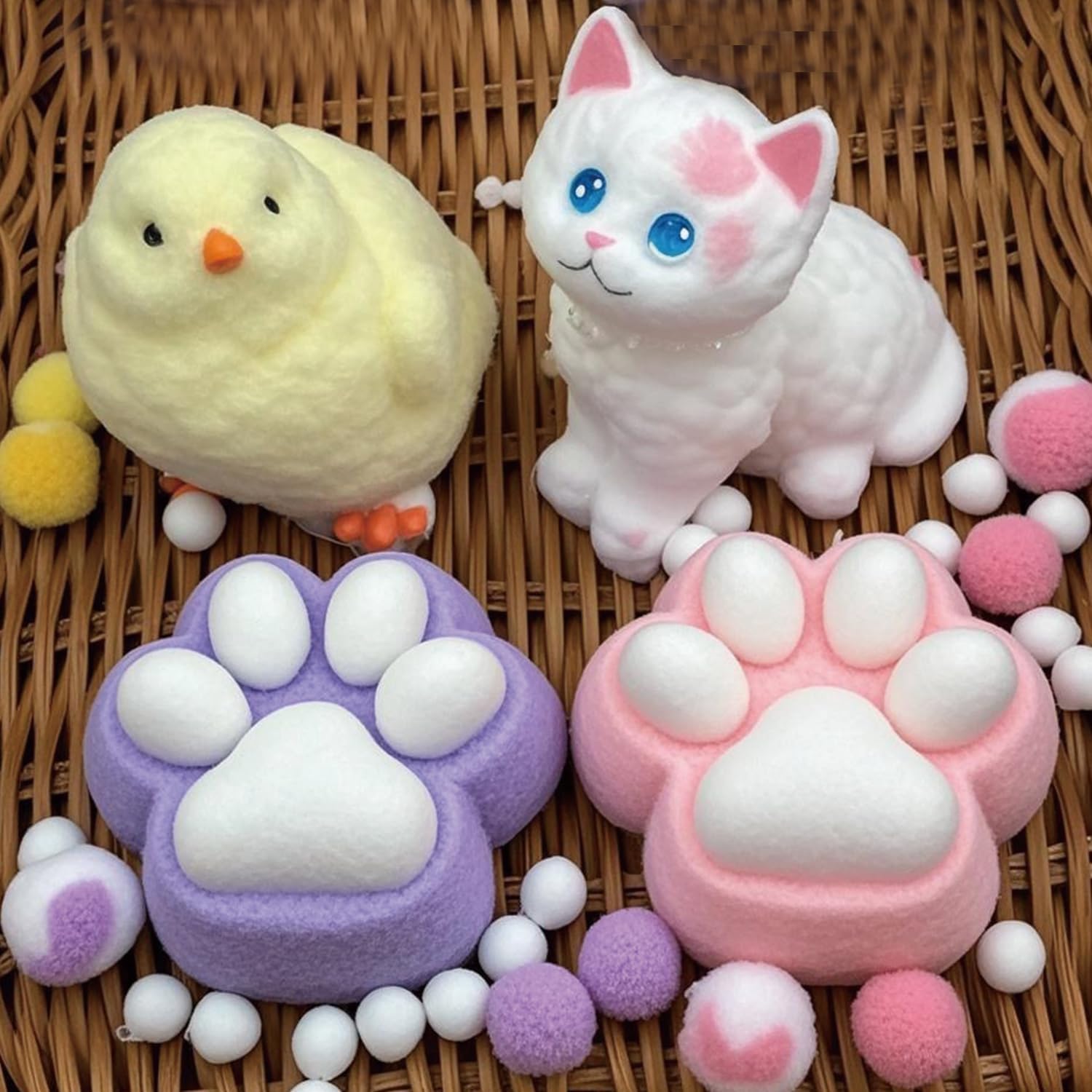 Amazon.com: Big Taba Squishy 4-Pack Bundle - Fufu Squishy Toys Set with Chick, Giant Cat & 2 Paw ...