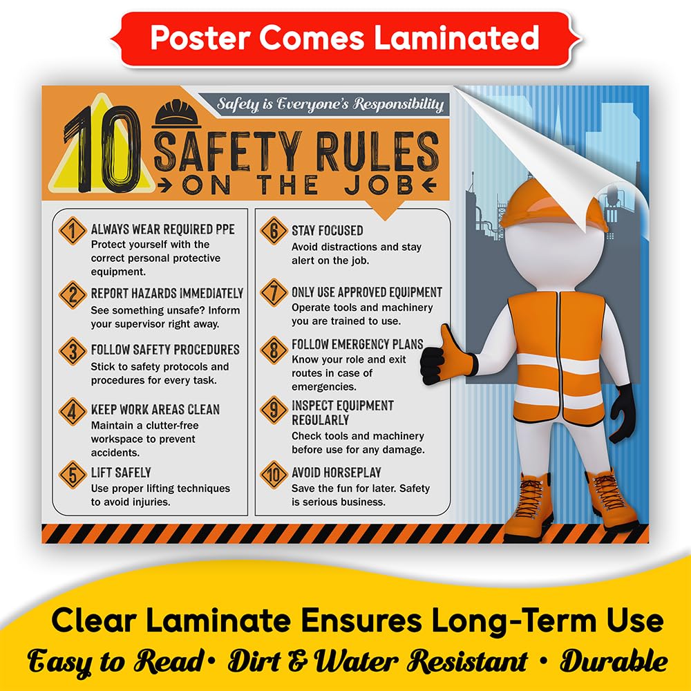 Snapklik.com : 10 Safety Rules On The Job Poster 18x24 Durable ...