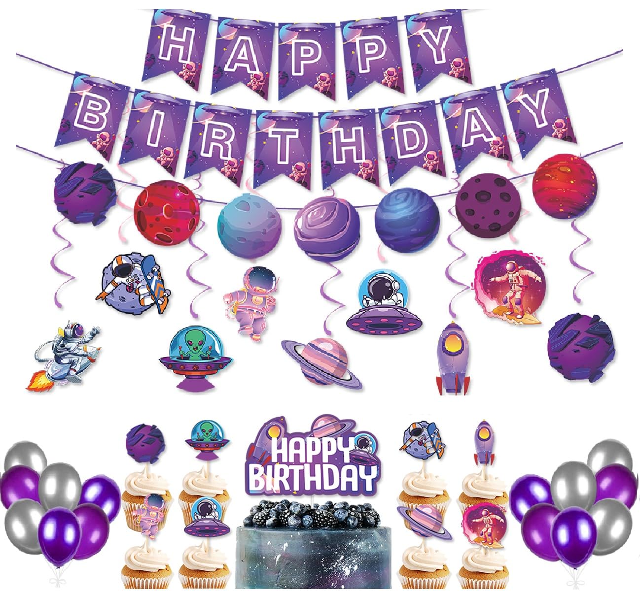 Space Decorations For Party Galaxy Happy Birthday Banner Galaxy Space ...