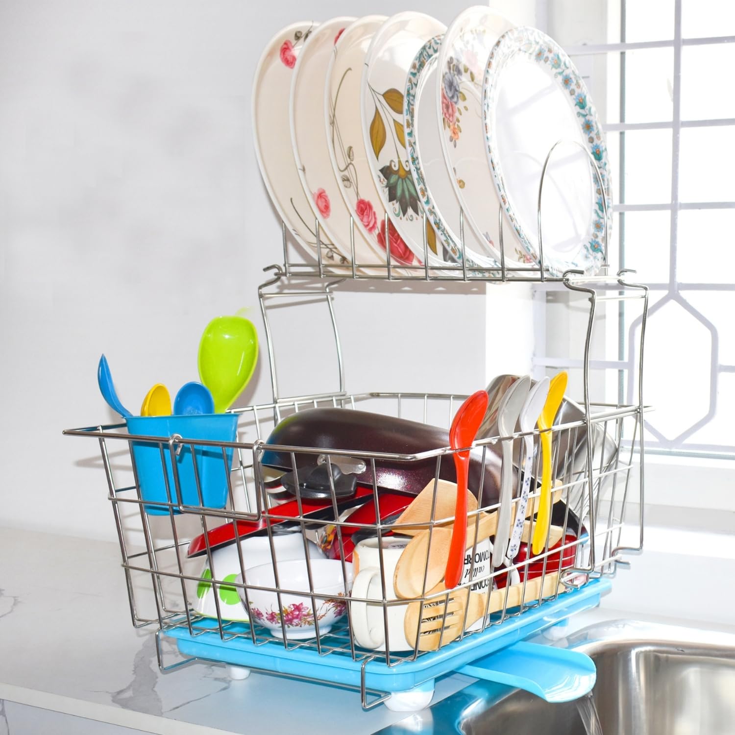 BURAQ Bura Dish Drying Rack, Thicker Premium Stainless Steel 2 Tier ...
