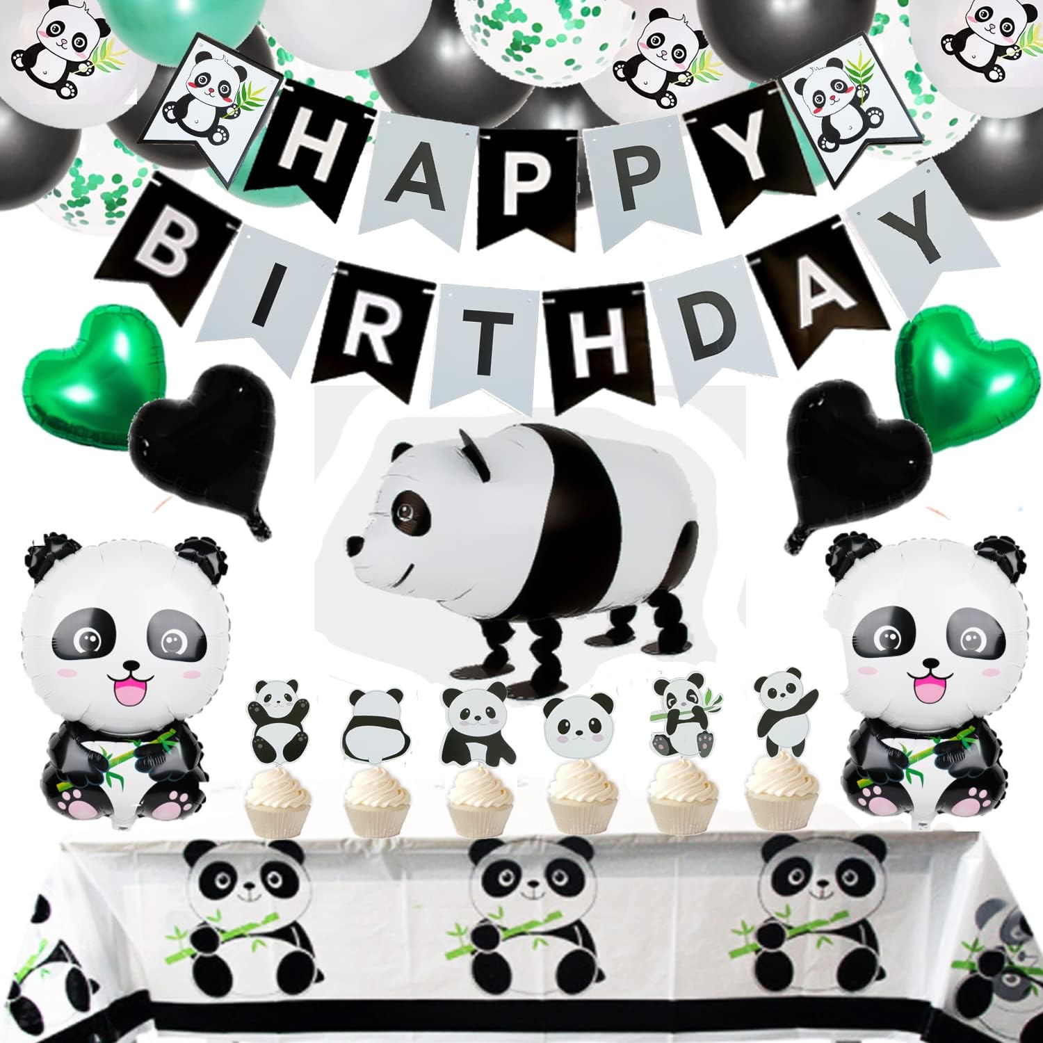 Amazon.com: Welliboom Cute Panda Birthday Party Supplies with Banner ...