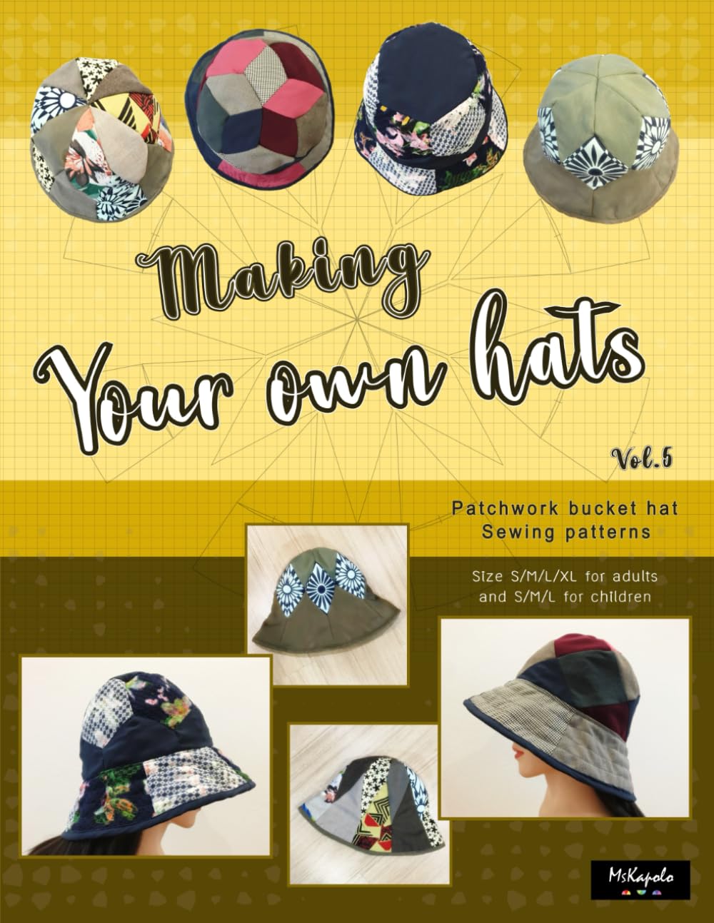 Making your own hats vol.5: Patchwork bucket hat sewing patterns size S ...