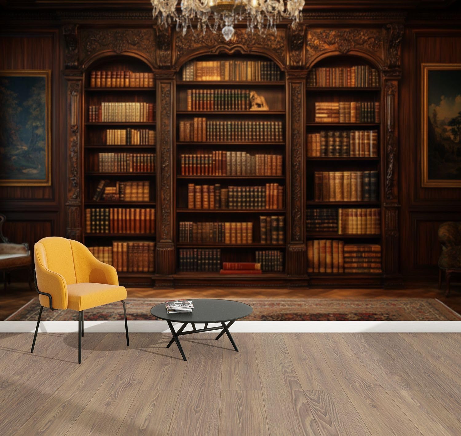 Faux Library Wallpaper 3D Bookshelf Mural Wallpaper: Silk Wallpaper