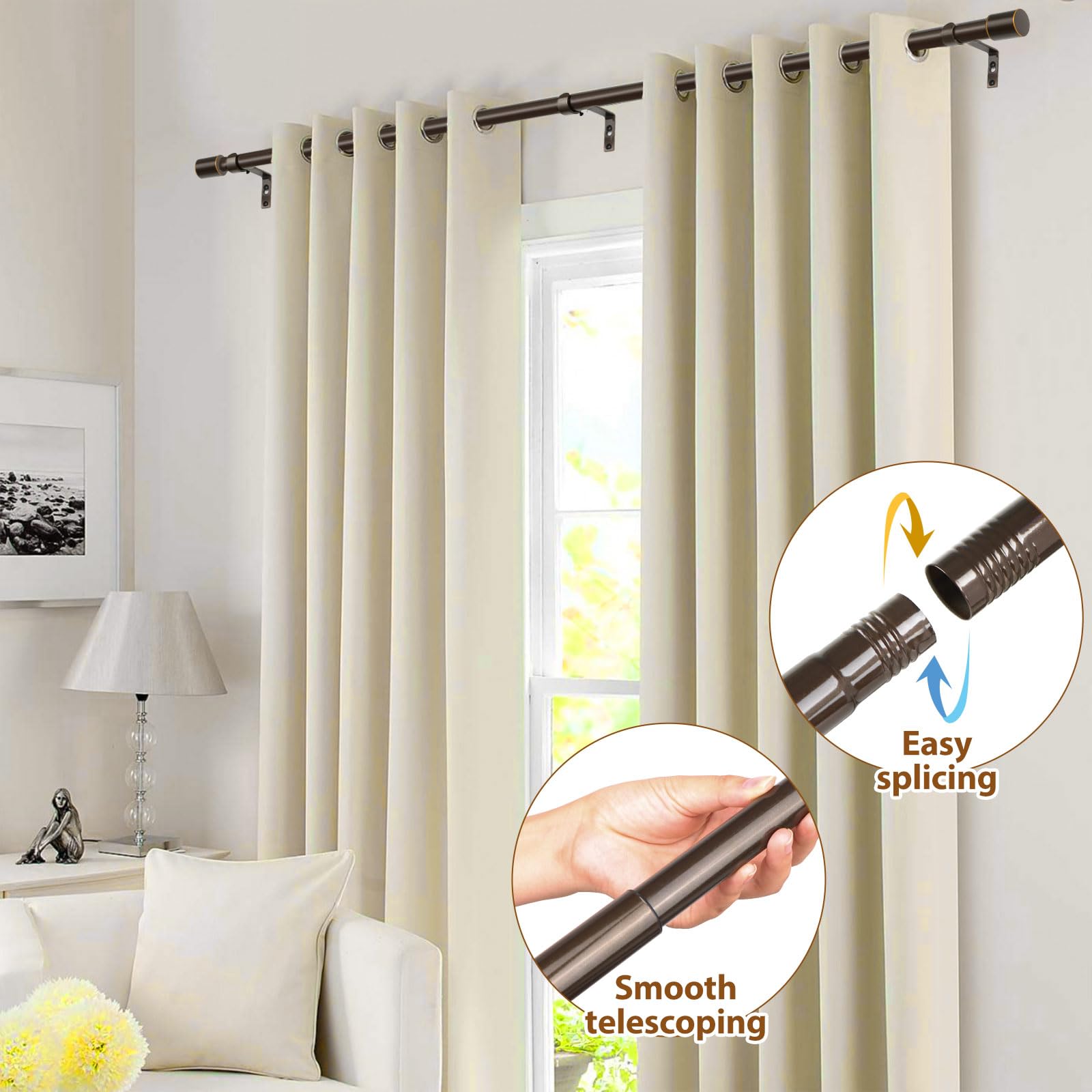 TONIAL Curtain Rods for Windows 48 to 84 Inch(4-7ft), Bronze Window ...