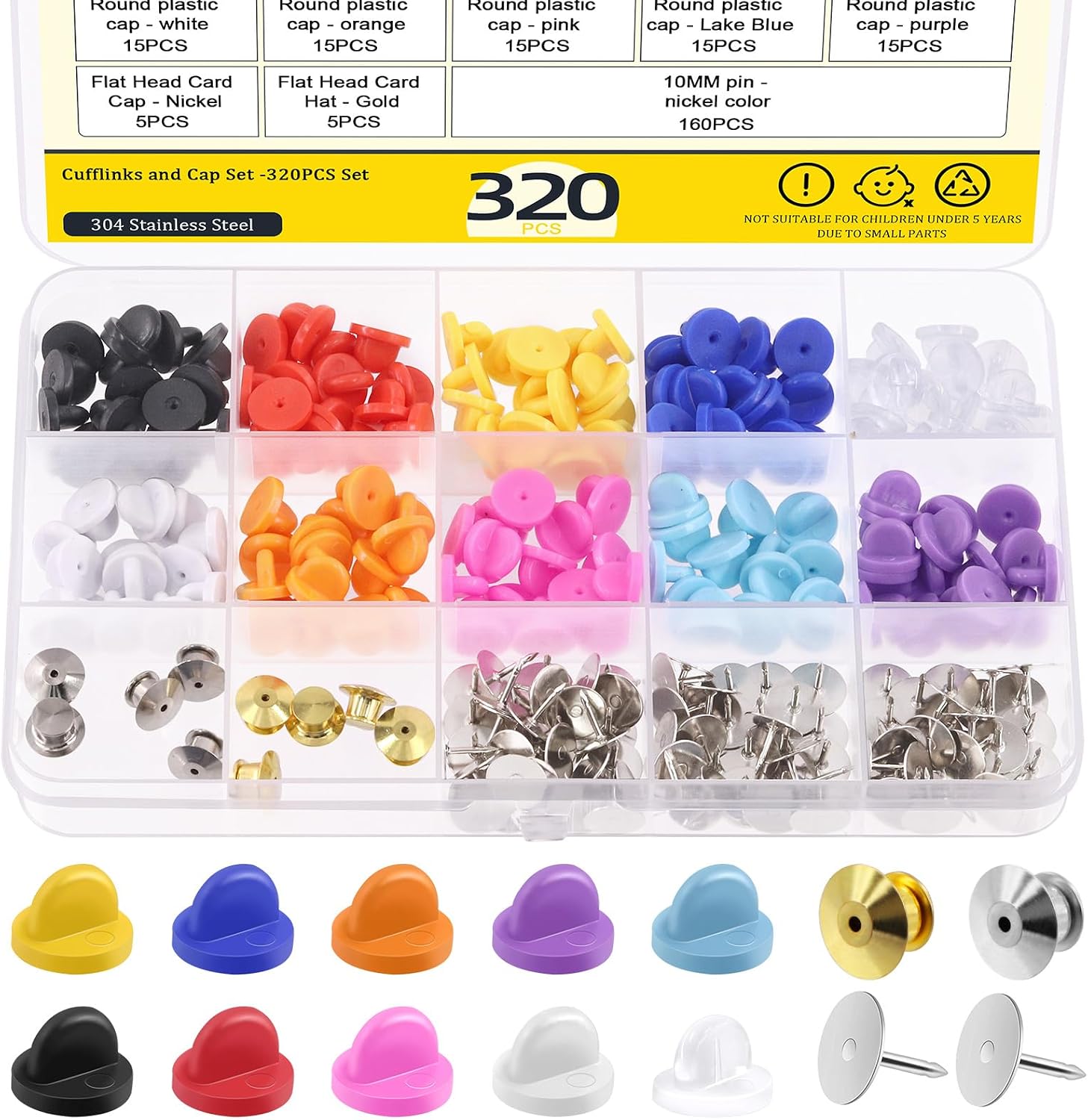 Mardatt 320Pcs Rubber Pin Backs Locking Set Includes Colorful Lapel Pin ...