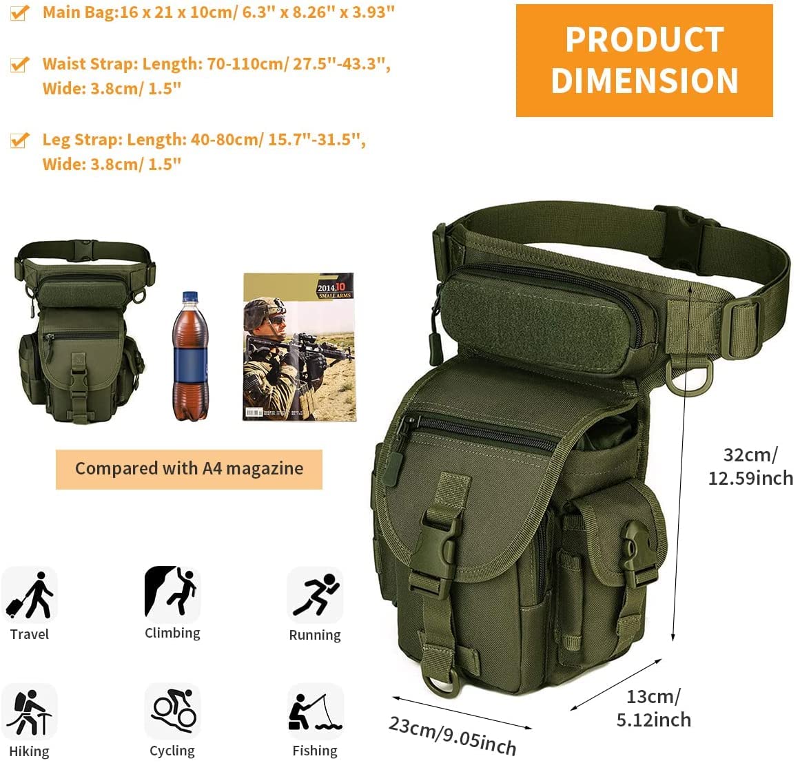 Yakmoo Multiple Function Leg Bag Waterproof Tactical Military Thigh ...