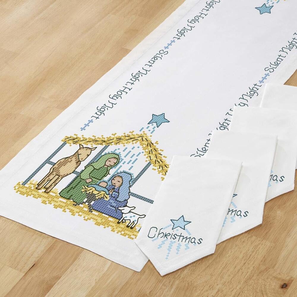 Amazon.com: Herrschners® Nativity Table Runner & 4 Napkins Stamped ...
