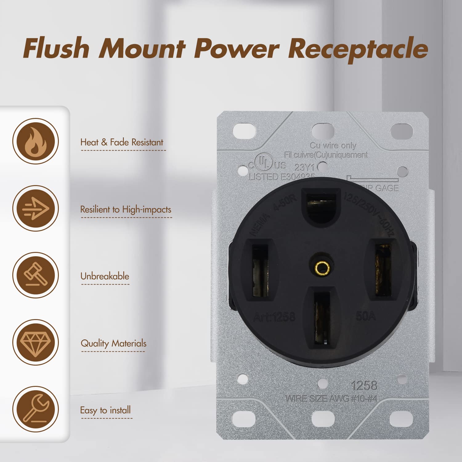 Snapklik.com : NEMA 14-50R Receptacle Outlet 50 Amp Flush Mounting, 3 ...