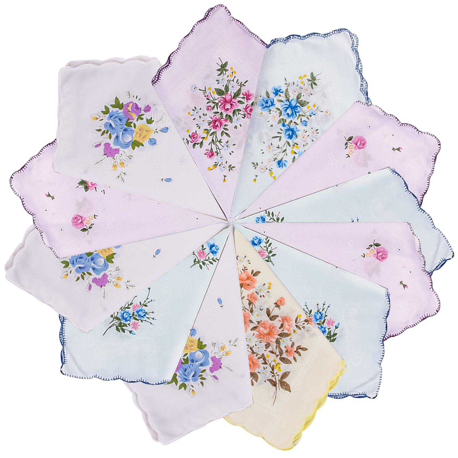 12 Pack Ladies Handkerchiefs, 11'' Vintage Handkerchief Bulk for Women ...