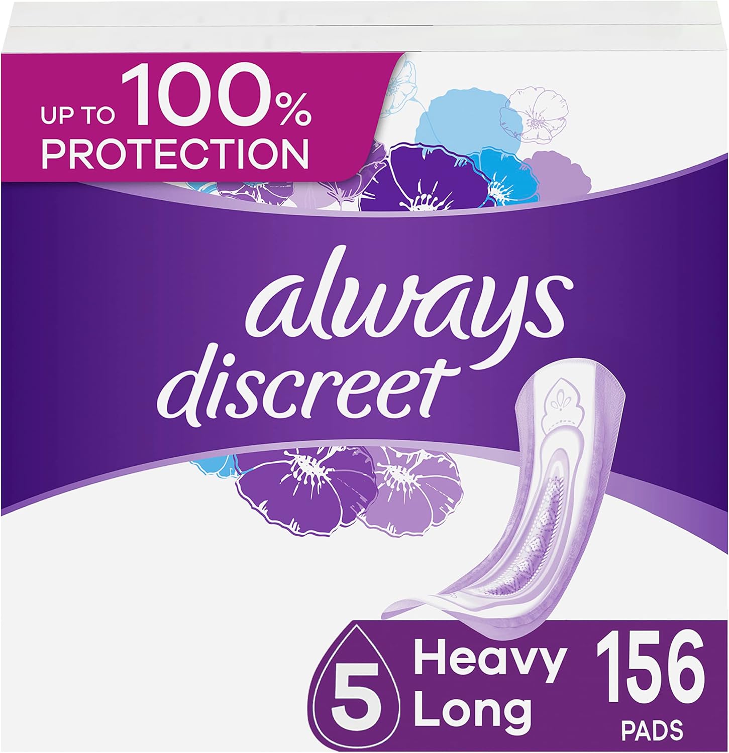 Amazon.com: Always Discreet Incontinence Pads for Women and Postpartum Pads, Heavy Long, 156 CT ...