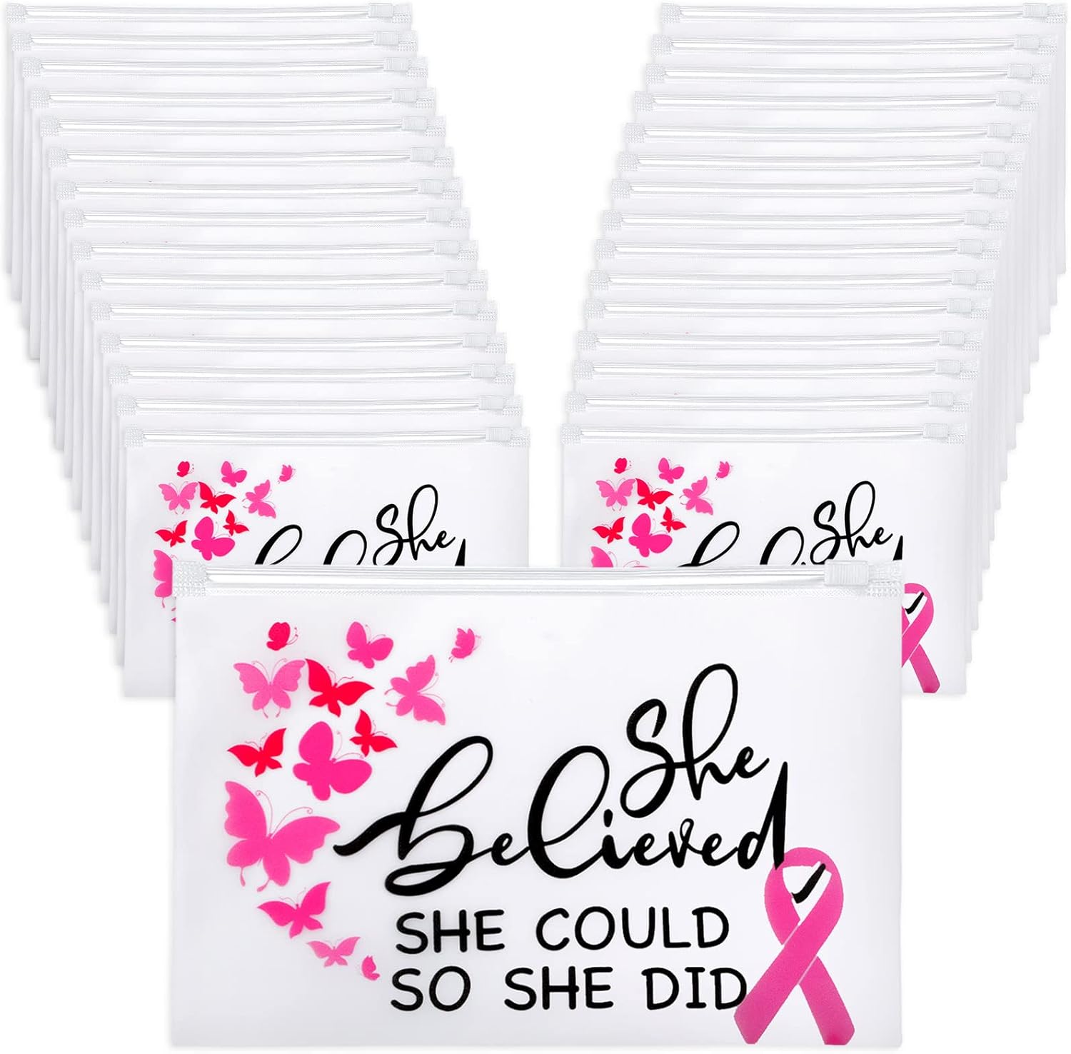 Amazon.com: 100 Pieces Breast Cancer Awareness Items Makeup Bags Bulk ...