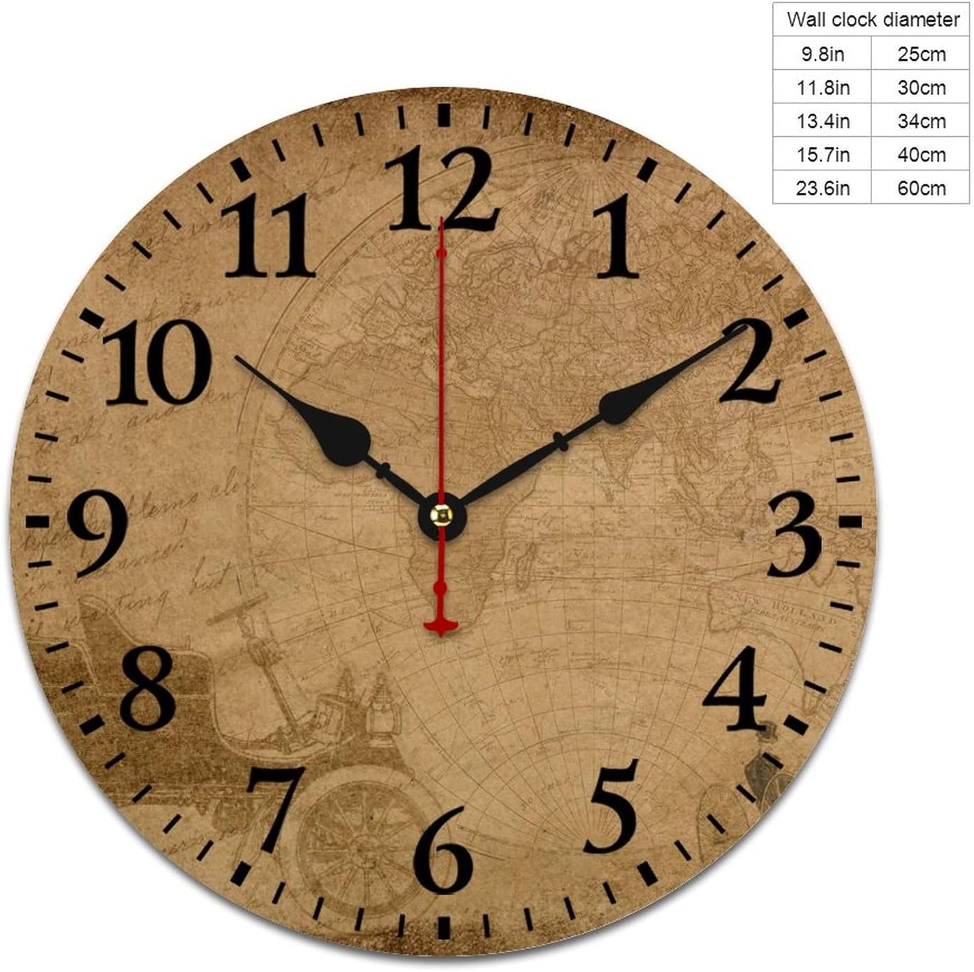 Relojes de pared de 12 pulgadas, estilo vintage, mapa del viejo mundo ...