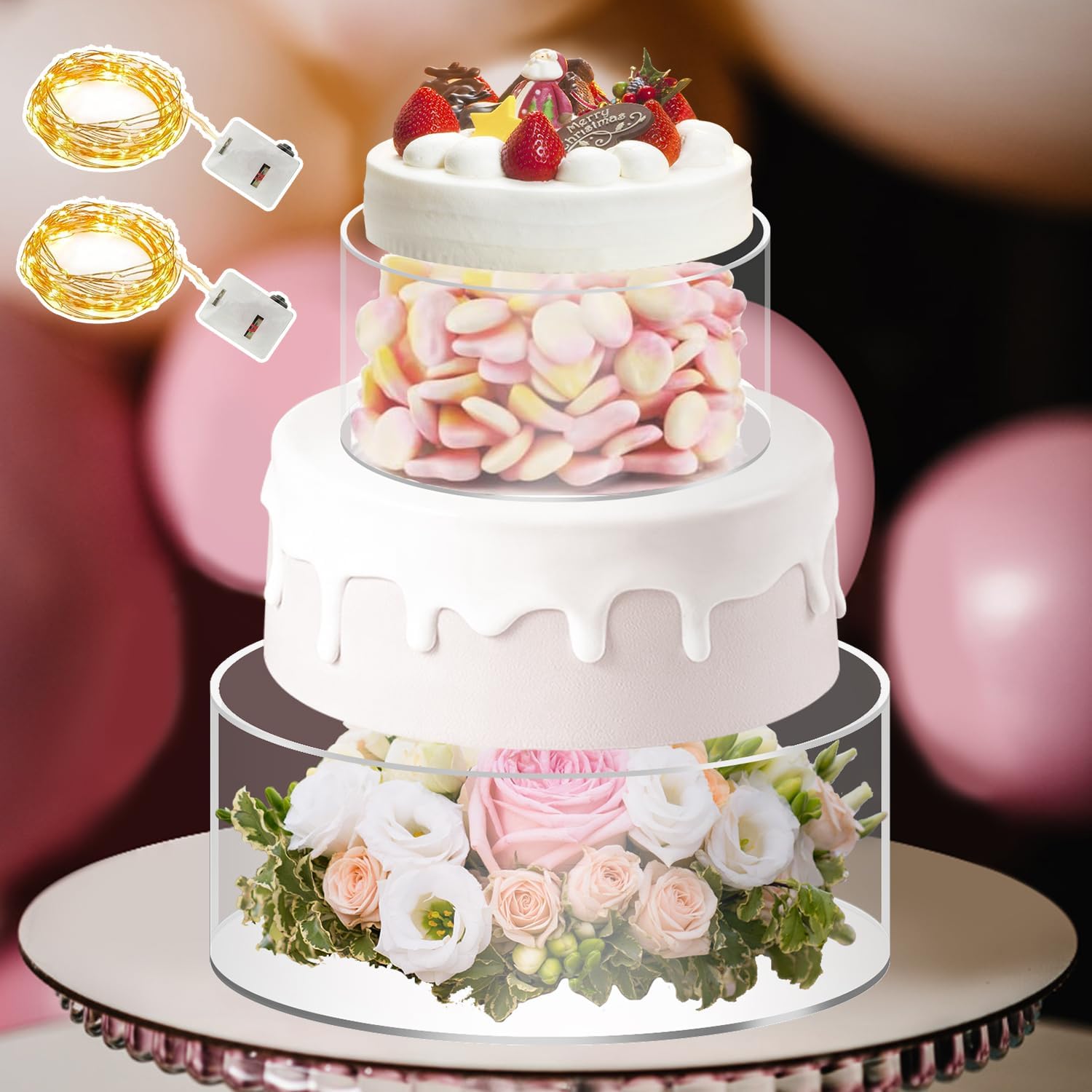 WILLSIN 2 Pcs Clear Acrylic Cake Stand with LED Lights Fillable Cake ...