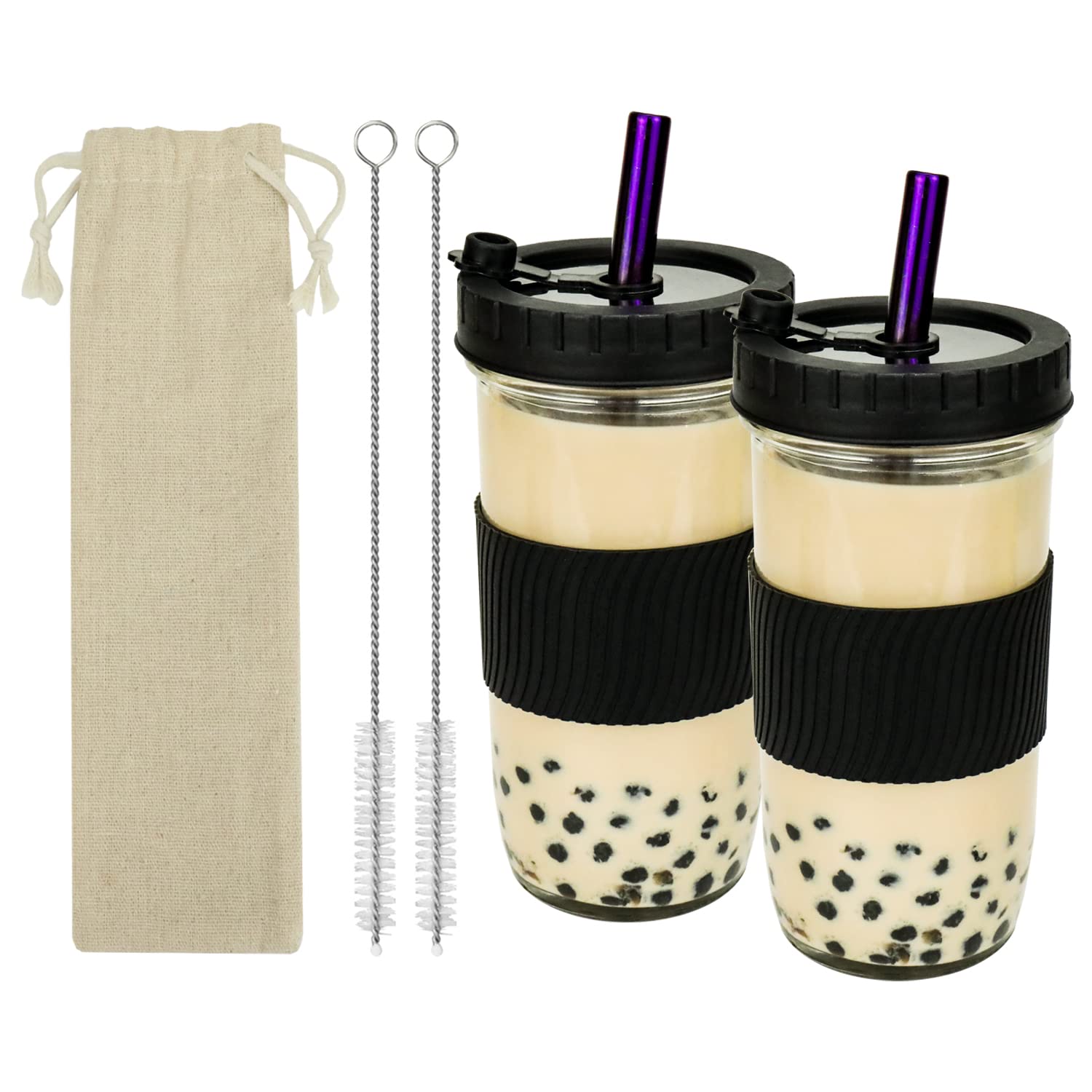 Buy 24 Oz 2Pack Reusable Boba Cups Wide Mouth Drinking Water Bottle ...