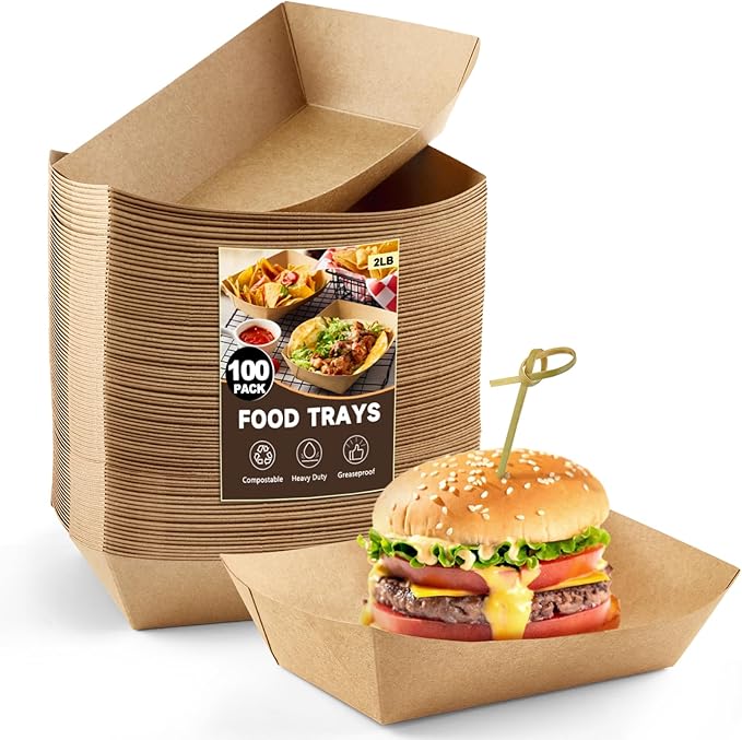Amazon.com: ZORRITA 2 Lb Paper Food Trays - 100 Pack Disposable Food ...