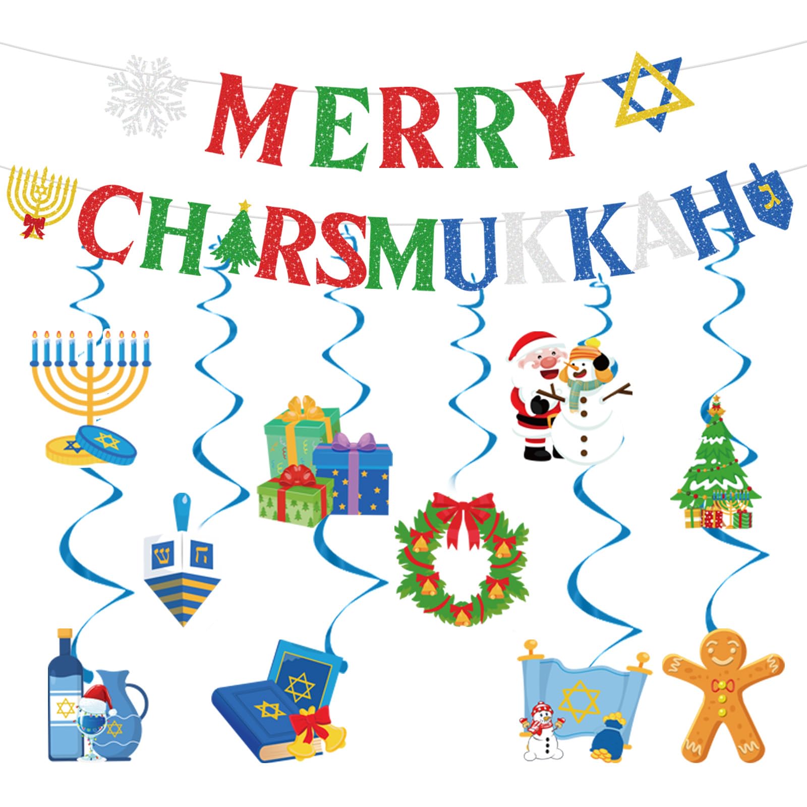 Amazon.com: Wxiben Merry Chrismukkah Party Decorations - 12 Pcs ...