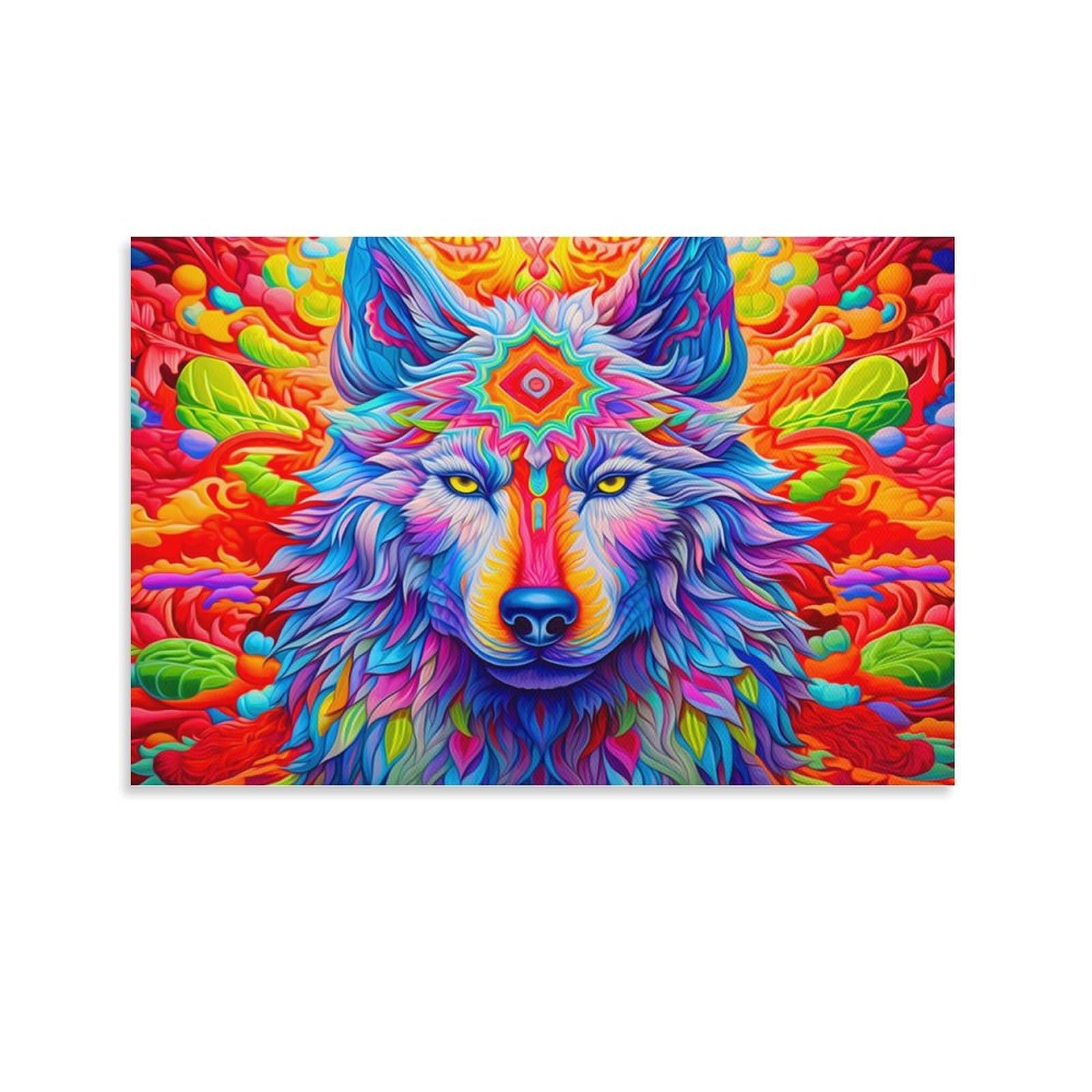 Arte De Lobo Colorido Quadro Decorativo Arte Quadro Mulher E Lobo