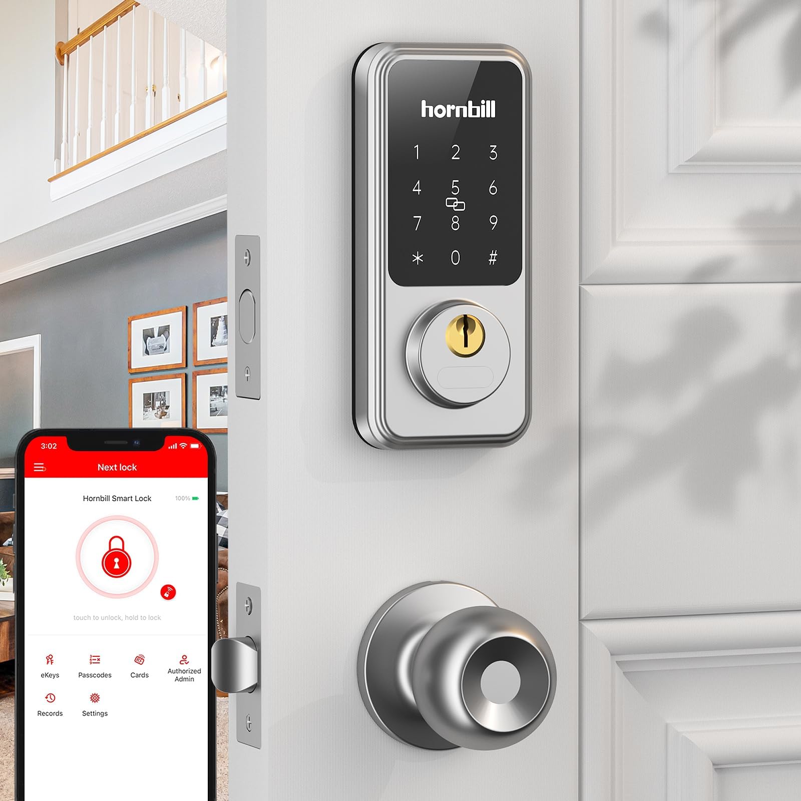 Smart Front Door Lock Set: Hornbill Pro Fingerprint Door Knob with Lock ...