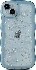 Amazon.com: Qokey for iPhone 15 Case 6.1", Curly Wave Design Transparent Bling Glitter Star ...
