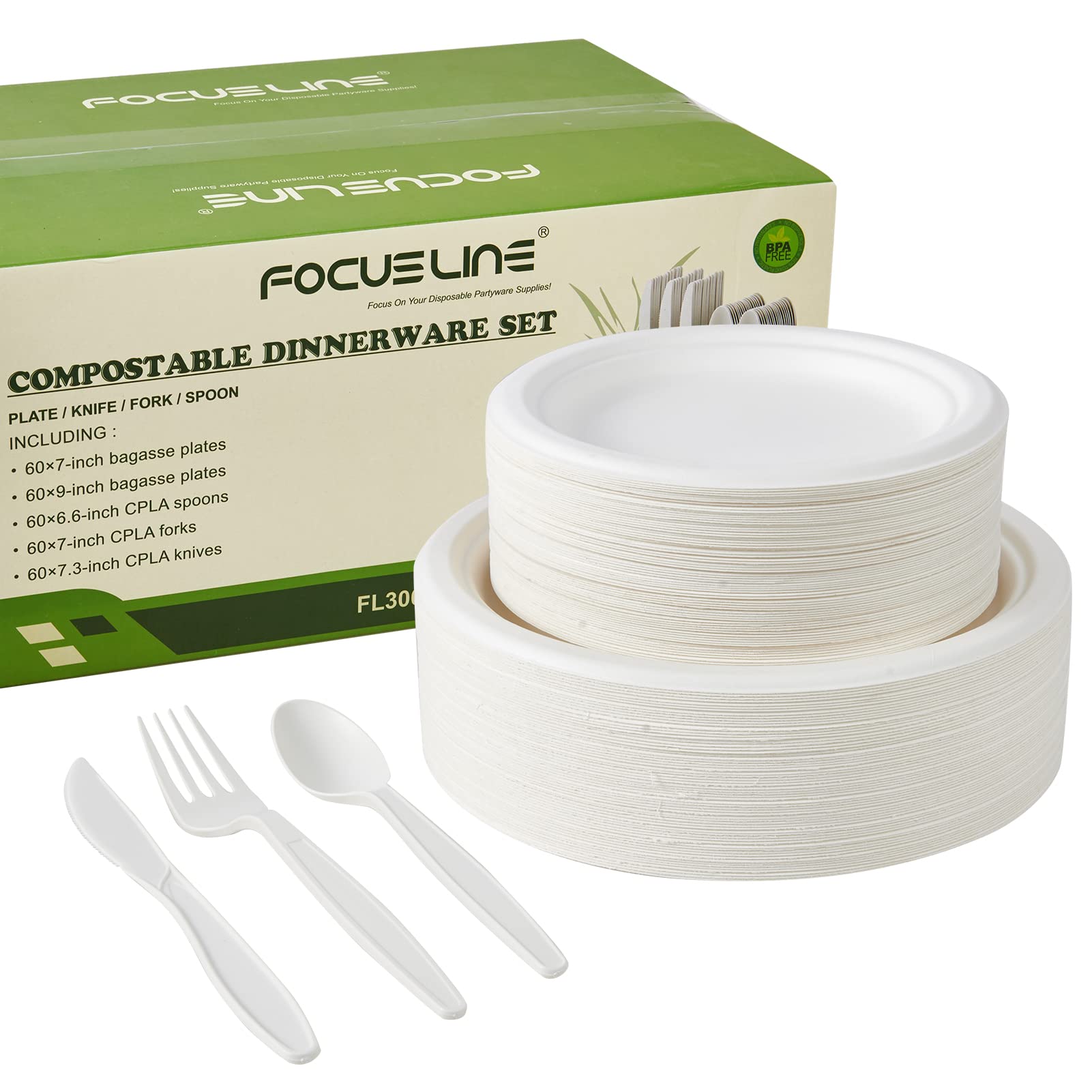 Buy FOCUSLINE 300 Piece Compostable Paper Plates Set Biodegradable buy-focusline-300-piece-compostable-paper-plates-set-biodegradable