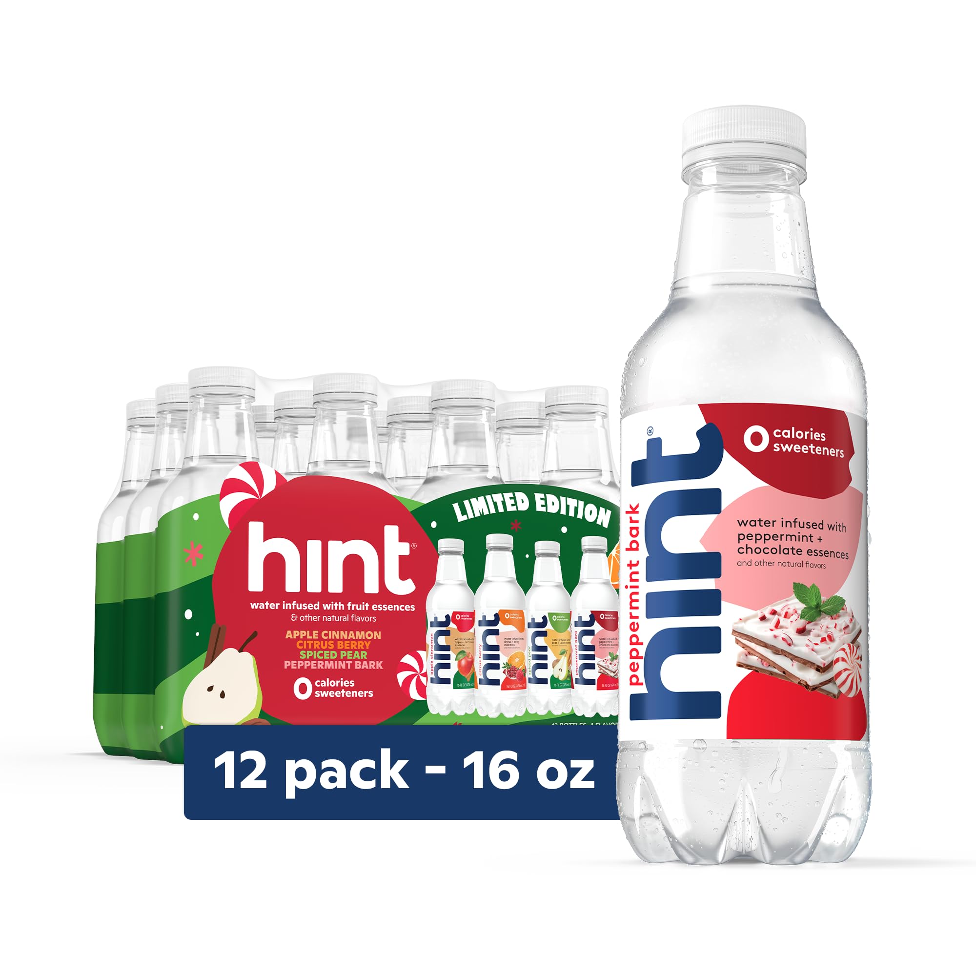 Amazon.com: Hint Water Seasonal Holiday Variety Pack, 3 Bottles Each of: Peppermint Bark, Apple ...