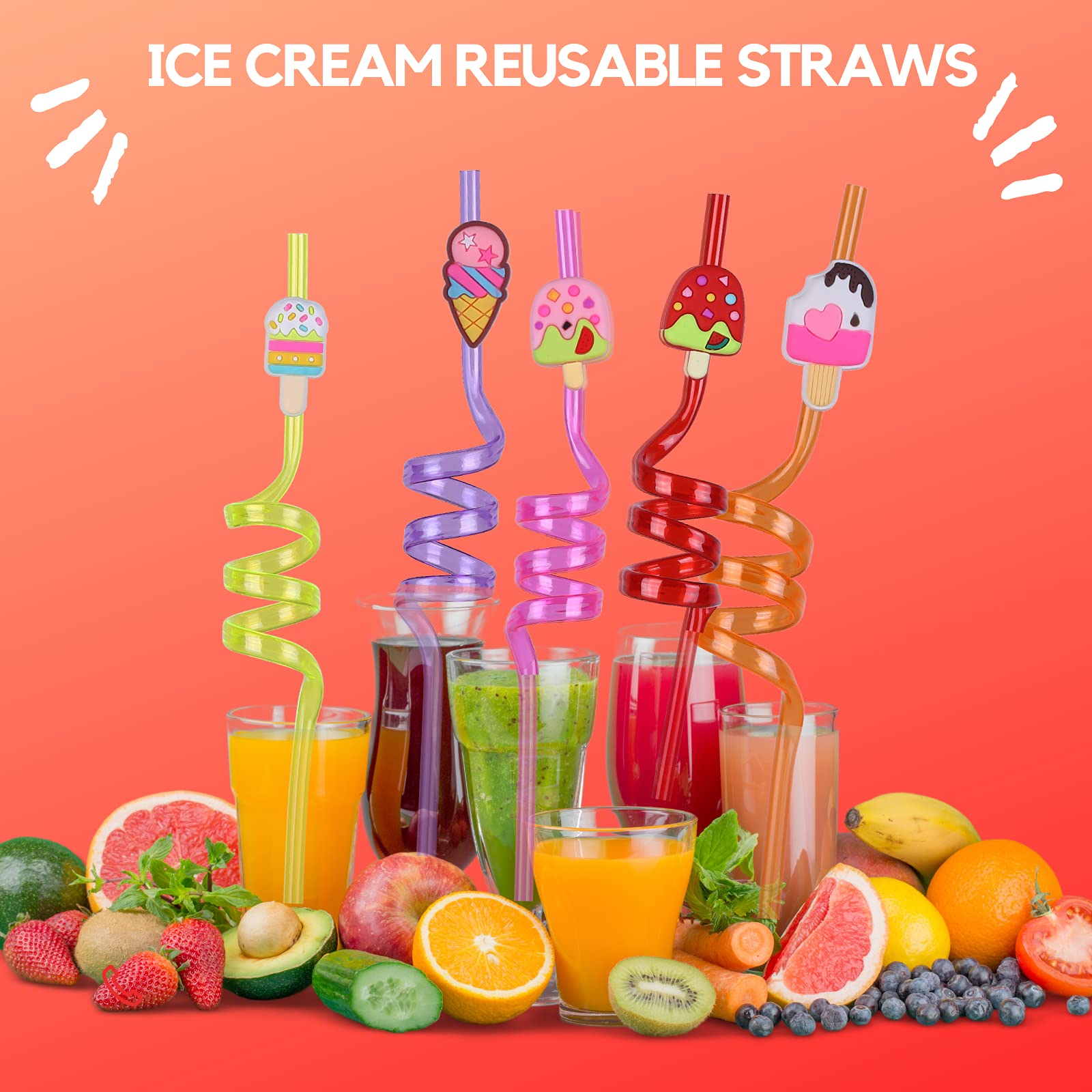 Reusable Ice Cream Straws-Plastic Drinking Straws for Kids Birthday ...