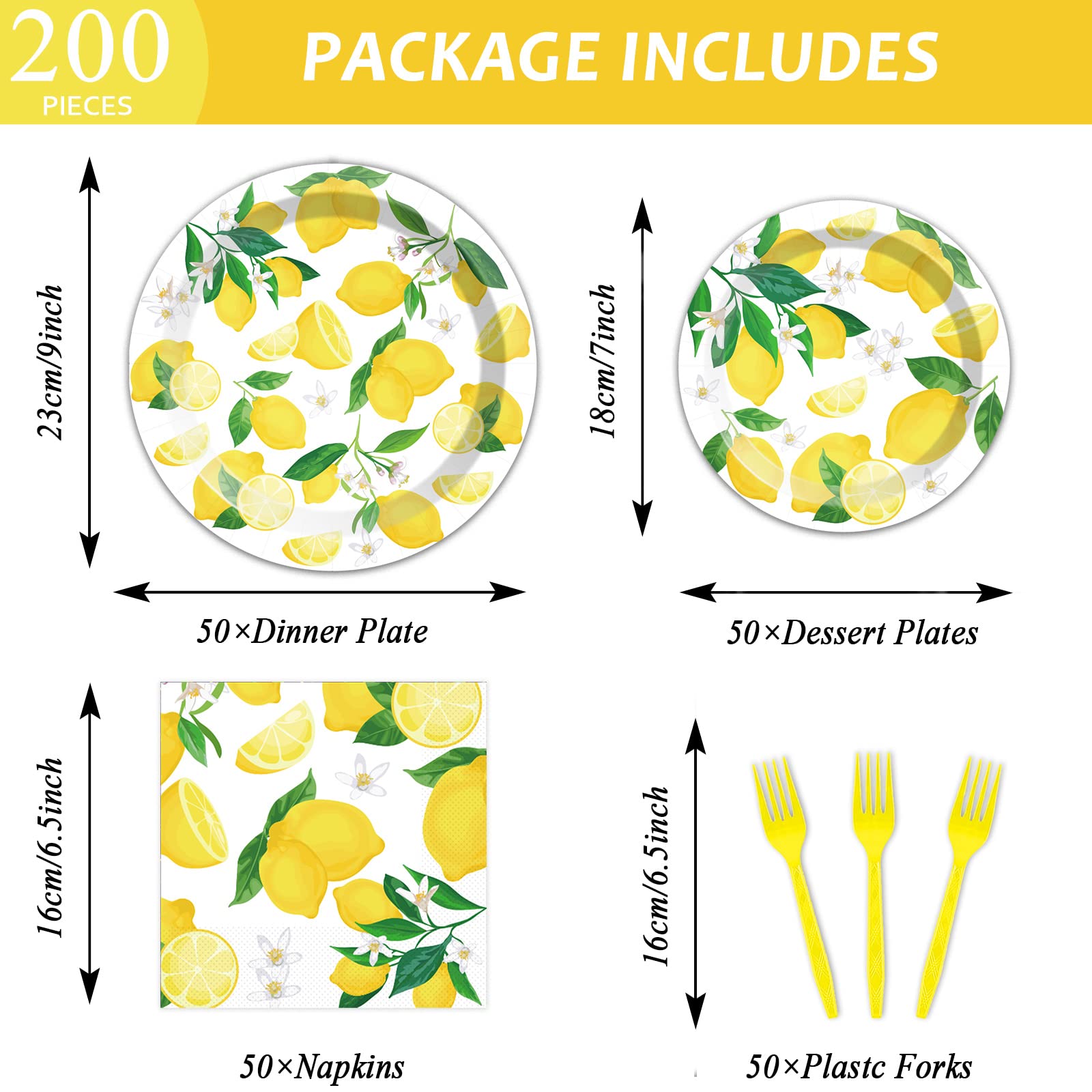 gisgfim 50 Guests Lemon Party Decorations Lemon Plates and Napkins ...